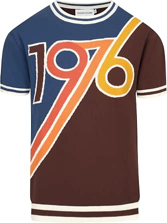 OXKNIT Mens Vintage Knitted Shirt Short Sleeve Classic Blue Brown ...