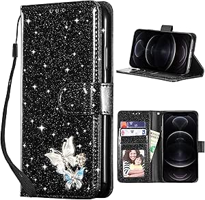 Amazon.com: UEEBAI Wallet Case for iPhone 16 Pro Max, Glitter PU Leather Phone Cover Card Slots ...