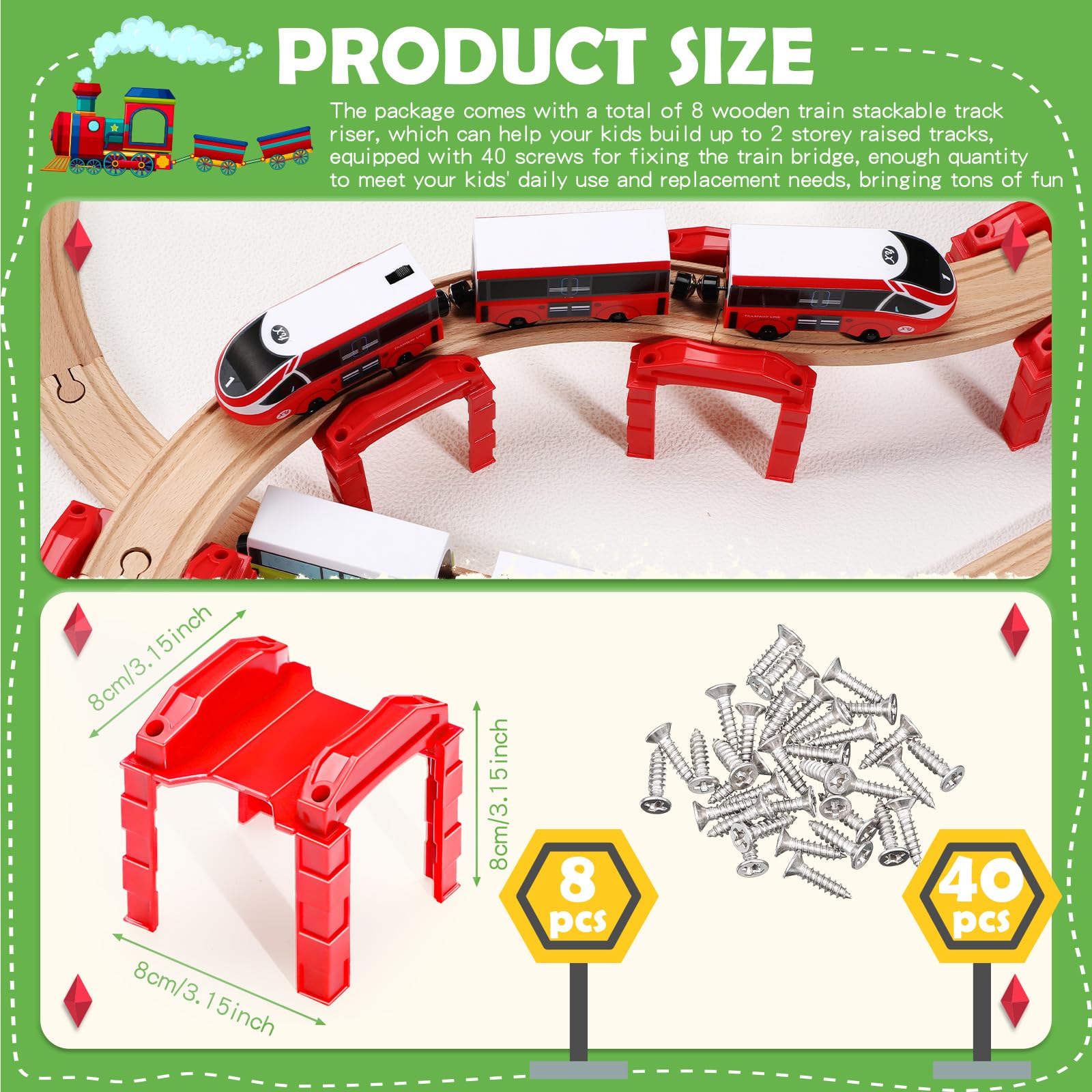 Snapklik.com : 8 Pcs Wooden Train Track Riser Red Plastic Train Bridge ...