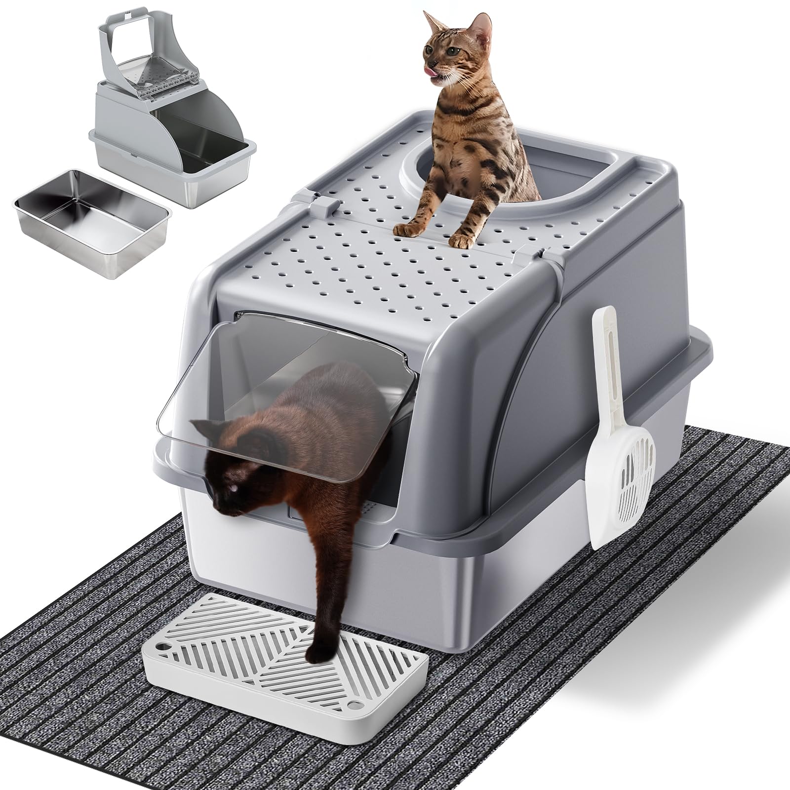 Amazon.com: Stainless Steel Litter Box with Lid for Large Cat Top ...