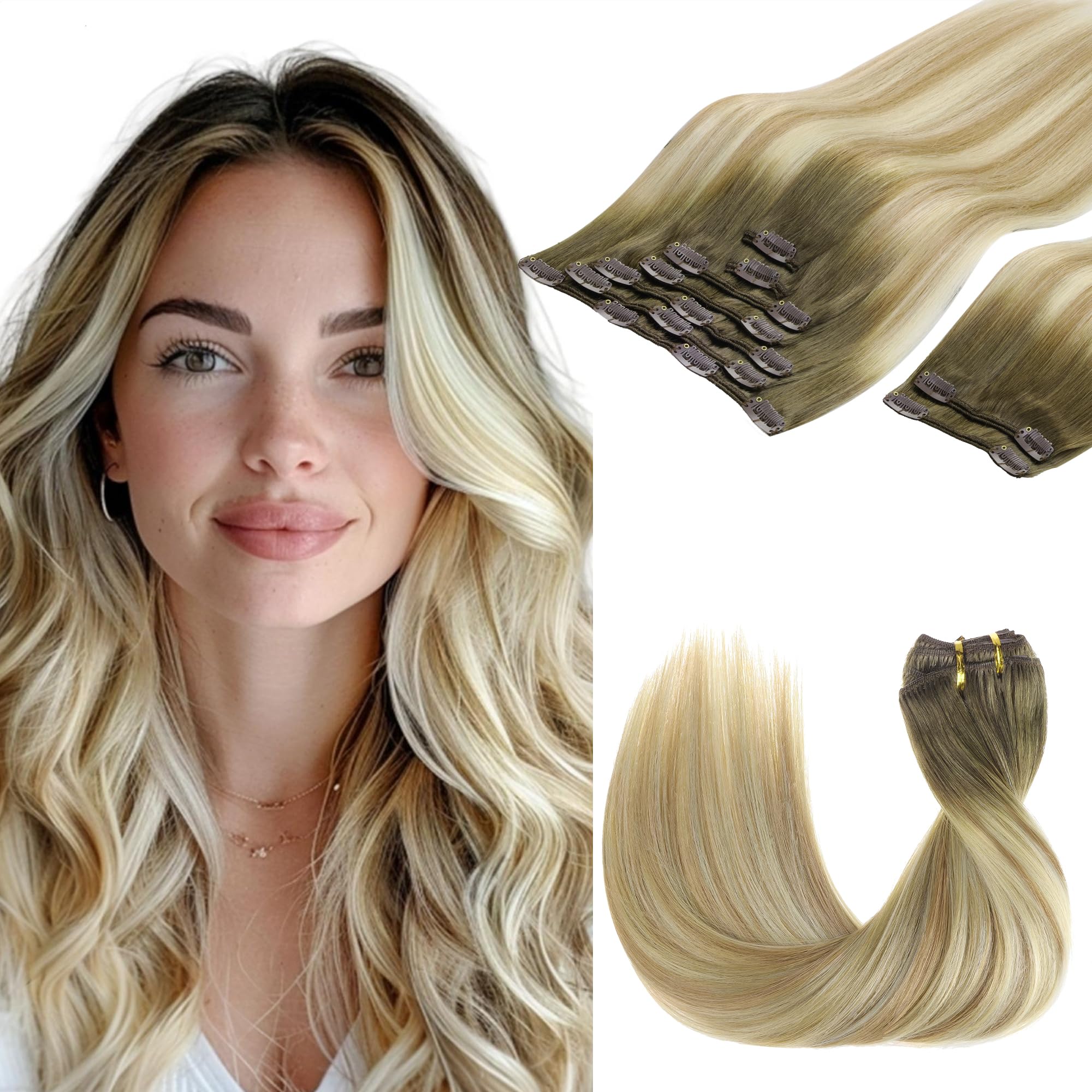 Amazon.com : GOO GOO Clip in Hair Extensions Real Human Hair, Remy ...