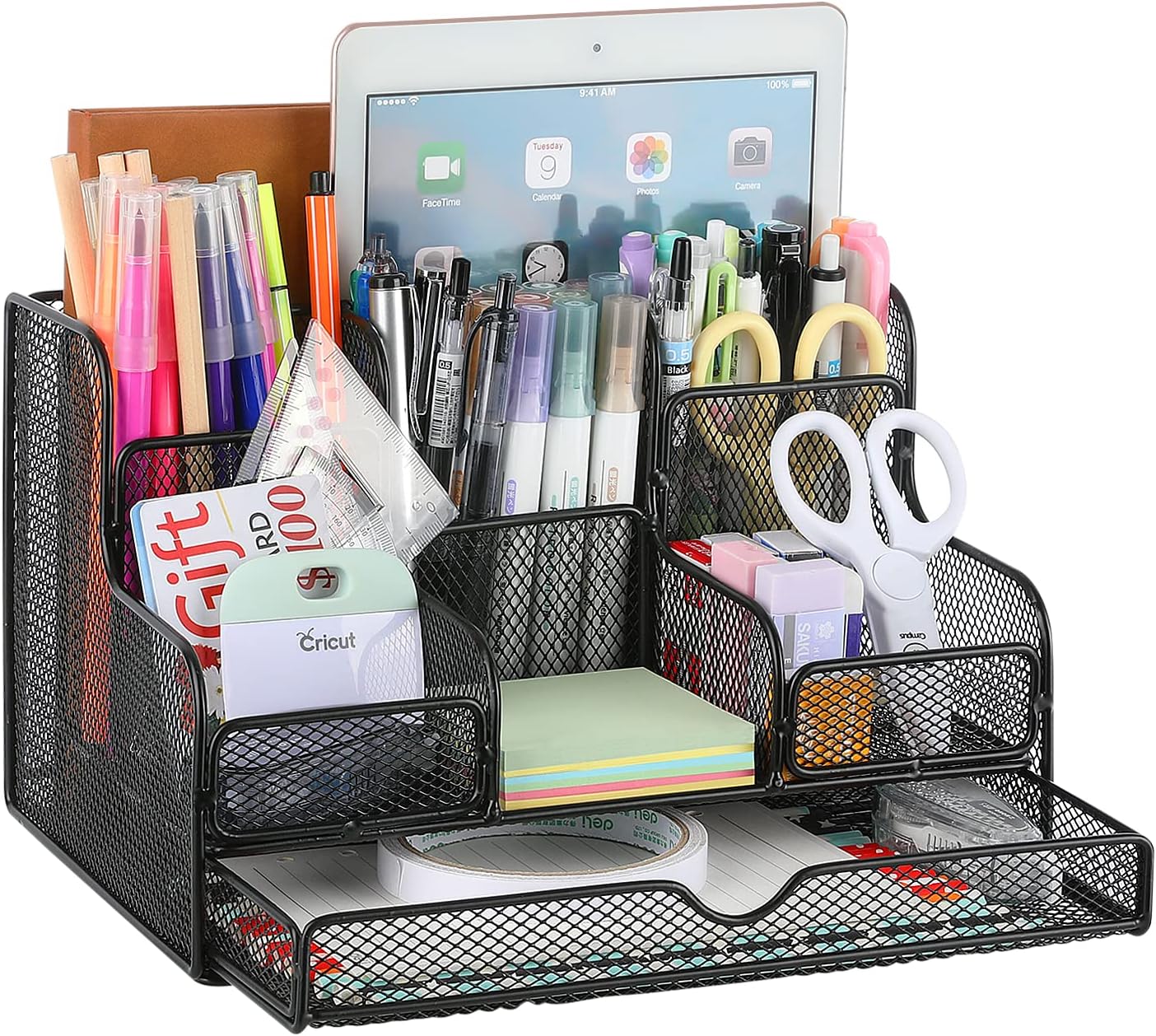 Amazon.com: Housolution Desk Organizer with Drawer, Metal Stationery ...