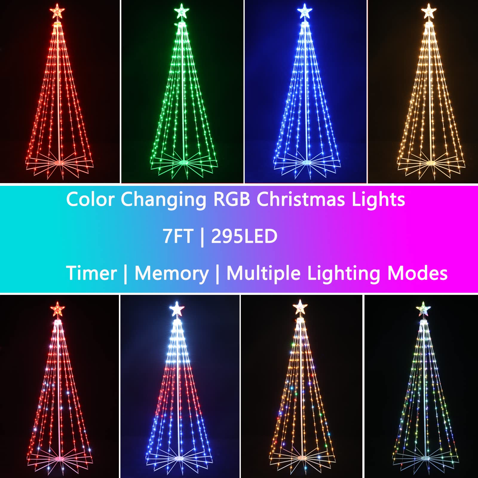 Joomer Christmas Tree Star Lights,7FT 295LED Smart Color Change ...