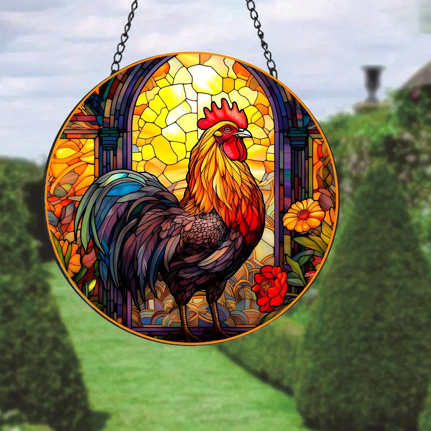 Amazon.com: JUNWALL Rooster Acrylic Window Hanging, Cock Stained ...