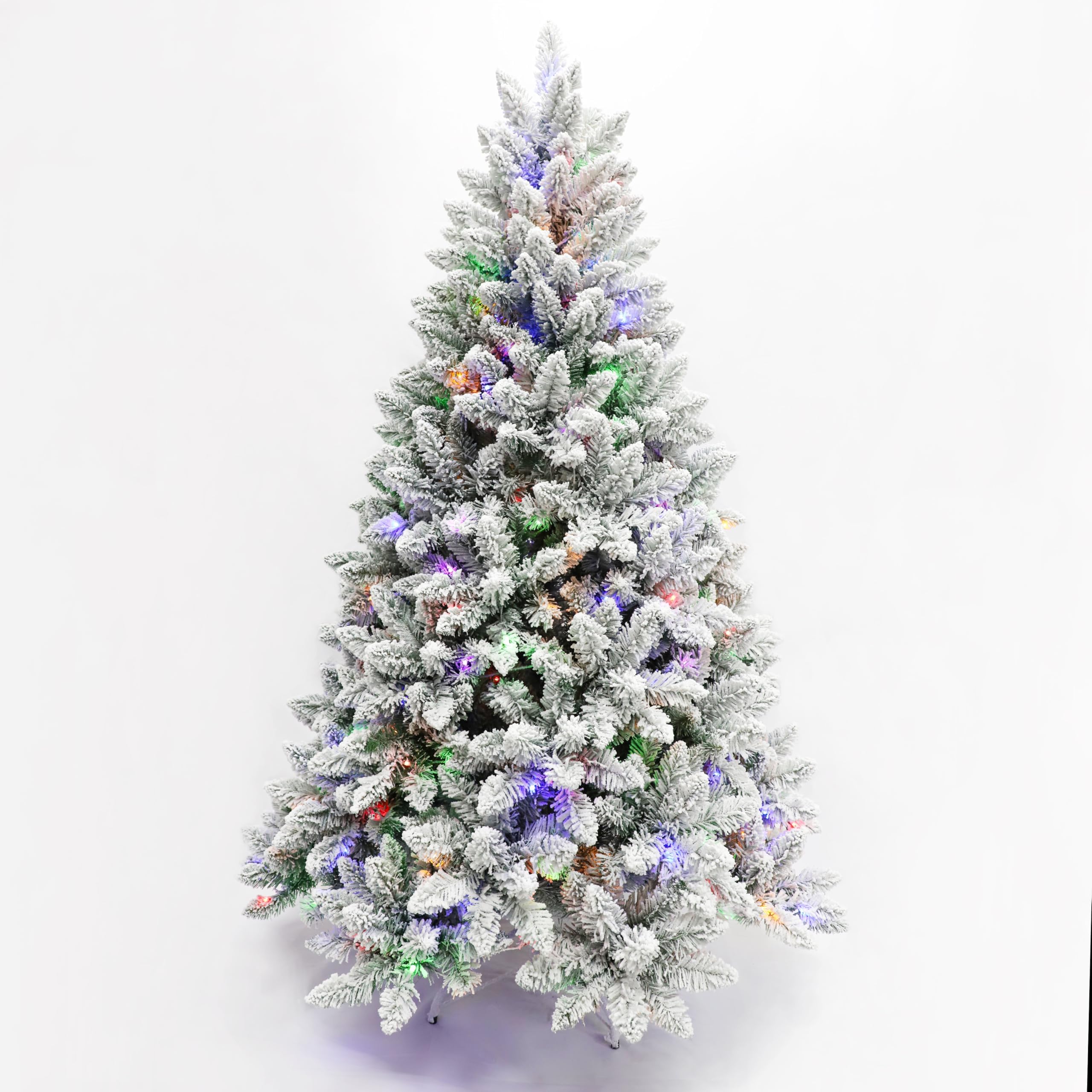 Pre-Lit Christmas Tree Artificial Snow Flocked Pine Tree Warm-White ...