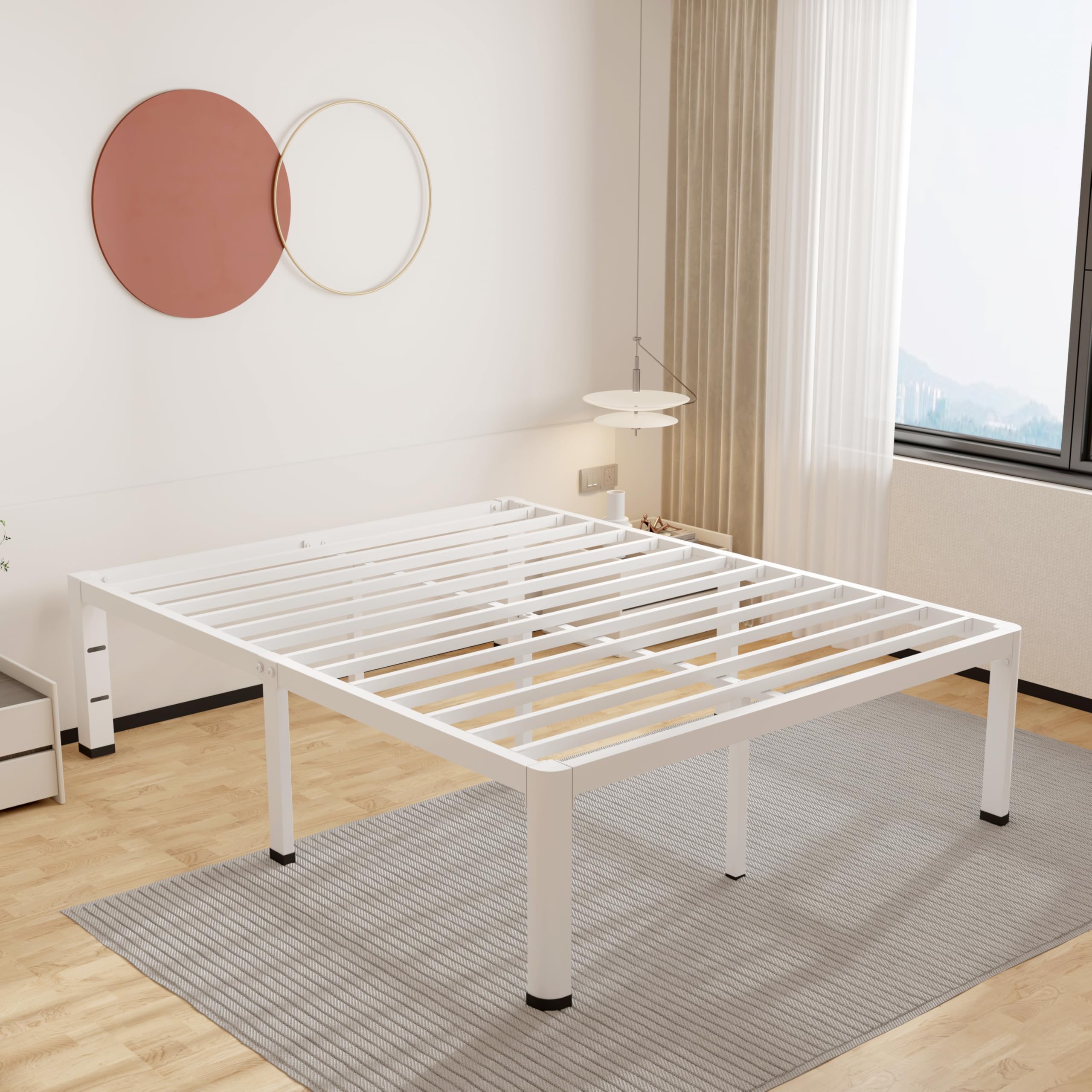 Amazon.com: ROIL 14 Inch White Full Size Bed Frame with Rounded Corner ...
