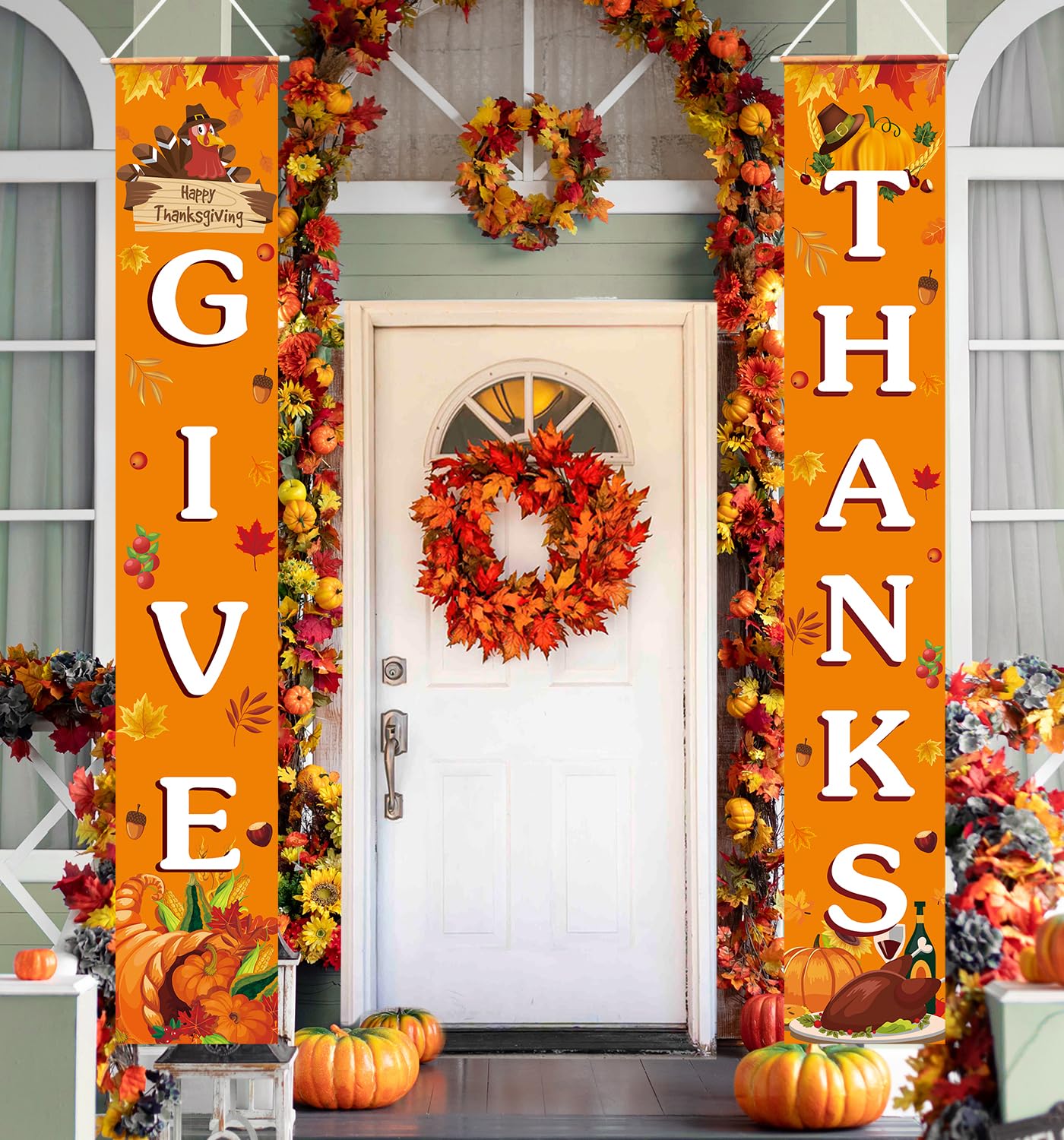 Amazon.com: Thanksgiving Decorations GIVE THANKS Banner Porch Door Sign ...