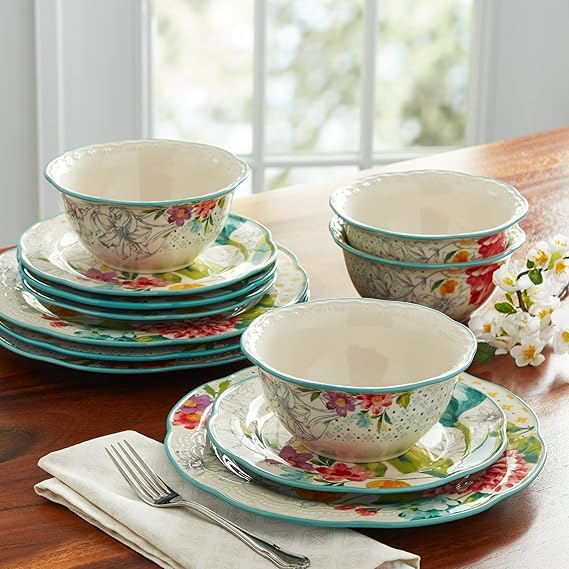 Amazon.com: Blooming Bouquet 12-Piece Dinnerware Set Multi Color Floral ...