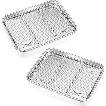 Amazon.com: P&P CHEF Toaster Oven Tray with Rack Set (2 Pans + 2 Racks ...