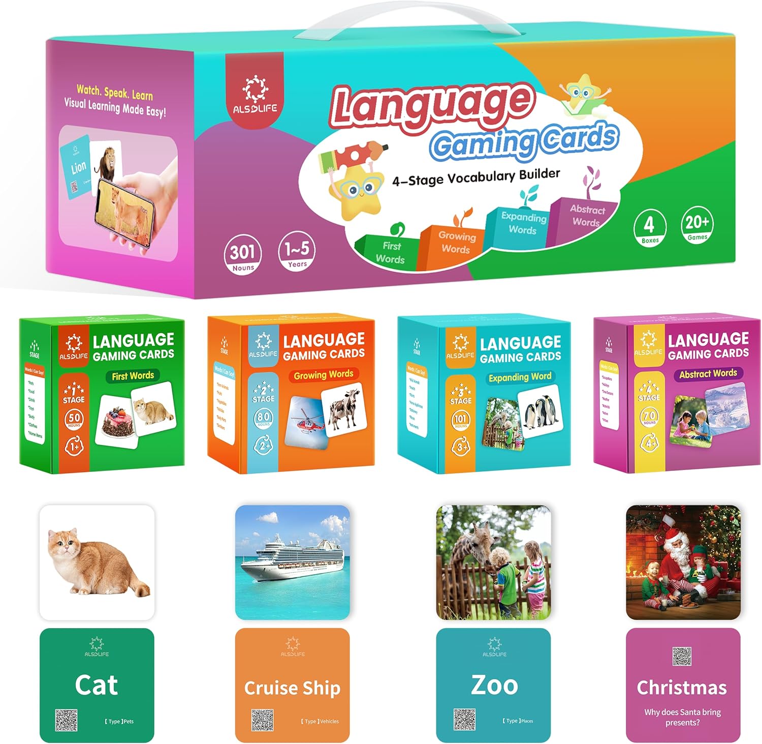 Amazon.com: ALSOLIFE 301 Noun Flash Cards for Toddlers, 4-Level ...