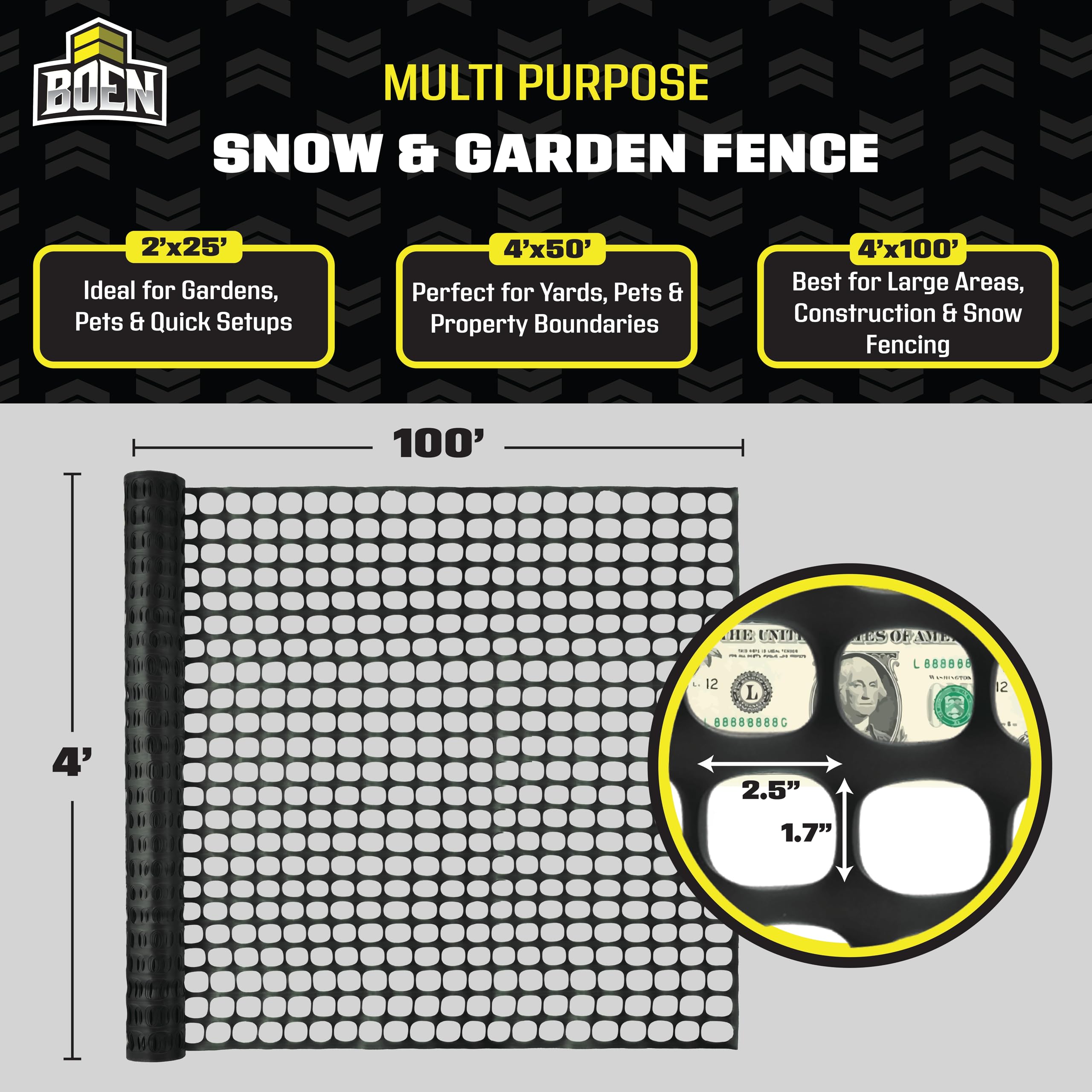 BOEN Temporary Fencing, Mesh Snow Fence, Plastic, Safety Garden Netting ...