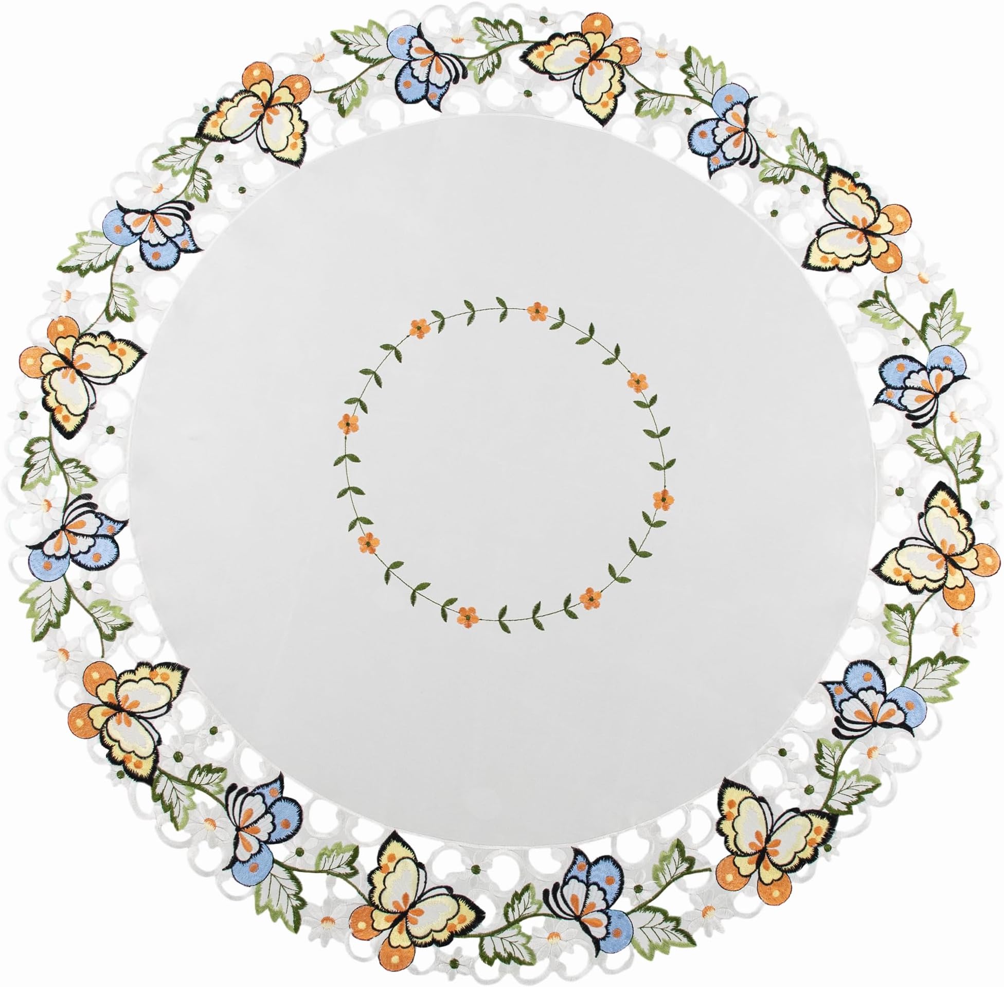 Amazon.com: Embroidered Colorful Butterfly on Ivory, Round Doily, Table ...