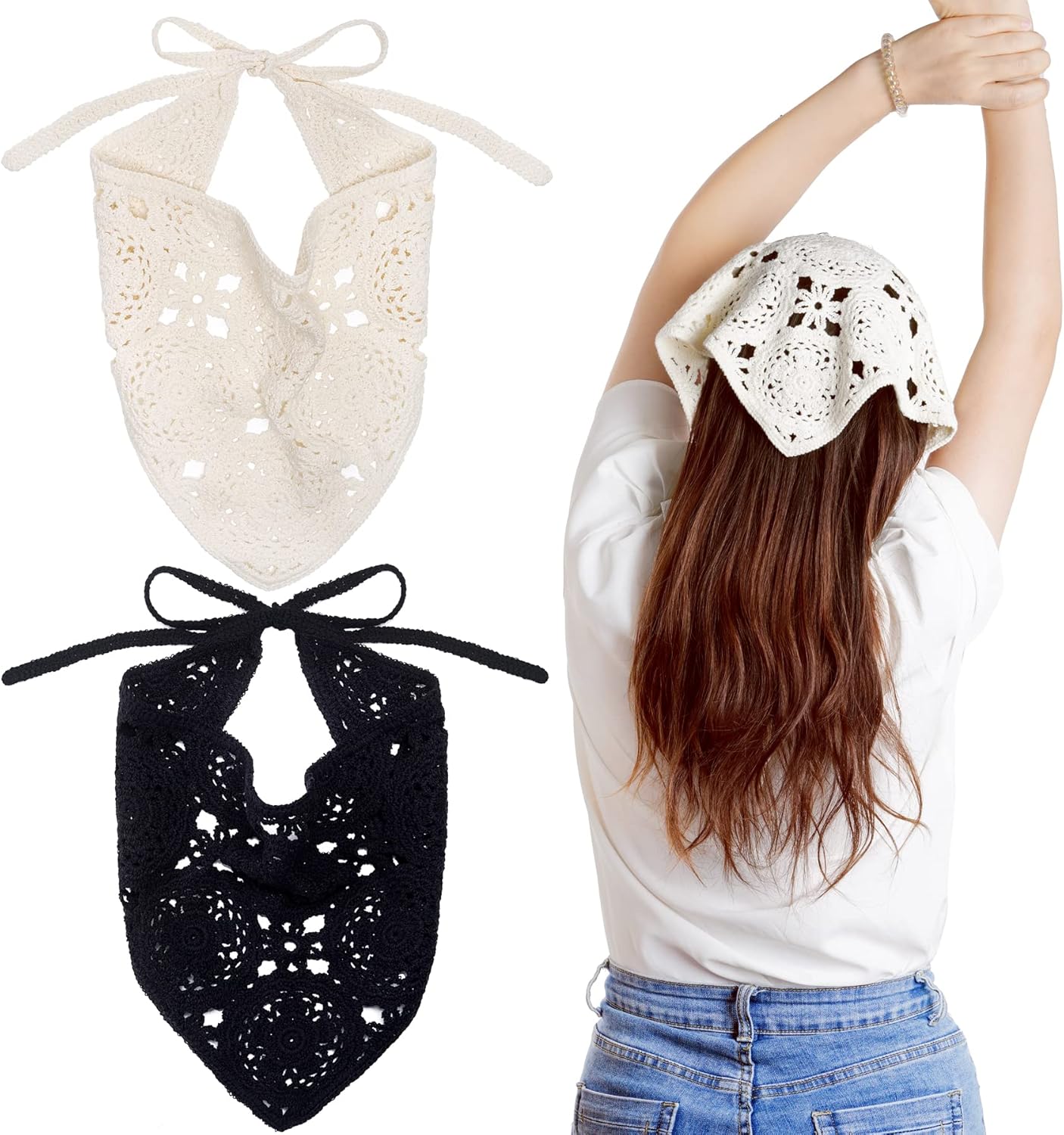 hoyuwak 2Pcs Crochet Bandanas Headbands Hair Accessories for Women ...
