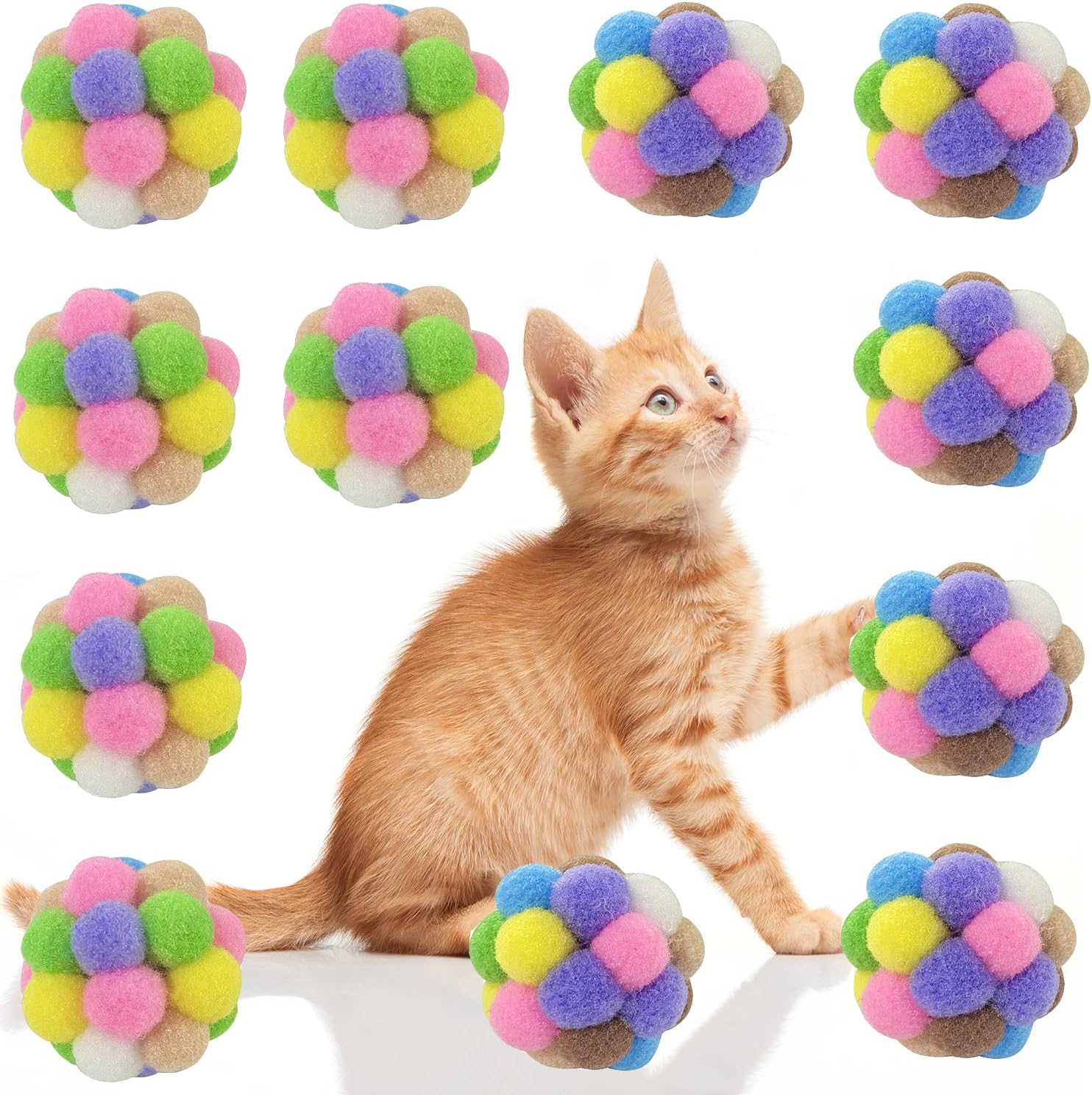 Amazon.com : Weewooday 12 Pieces Cat Pom Pom Balls Toys Large Fuzzy Cat ...