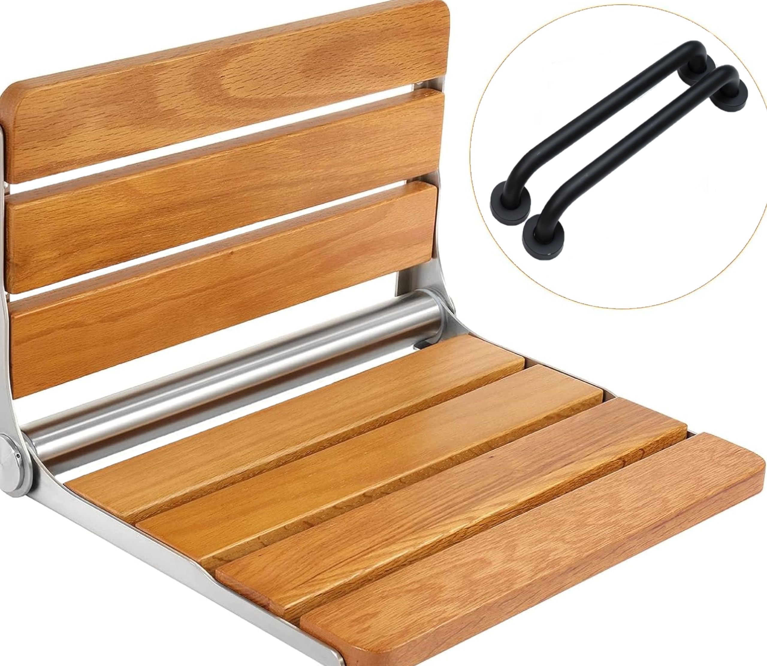 Amazon.com: Folding Natural Solid Teak Wood Shower Seat, Foldable ...