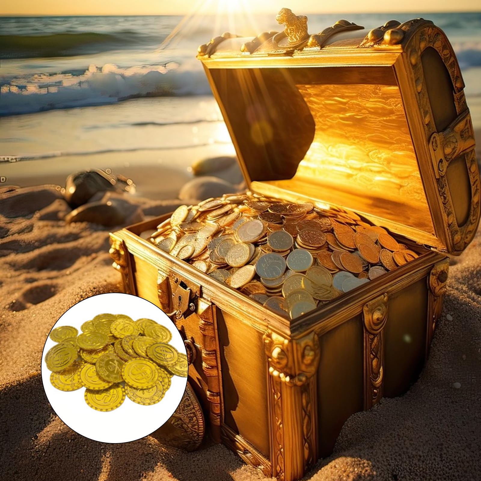 100 Pcs Prop Gold Coins, Plastic Treasure Toy Pirate Hunt Game Coins ...