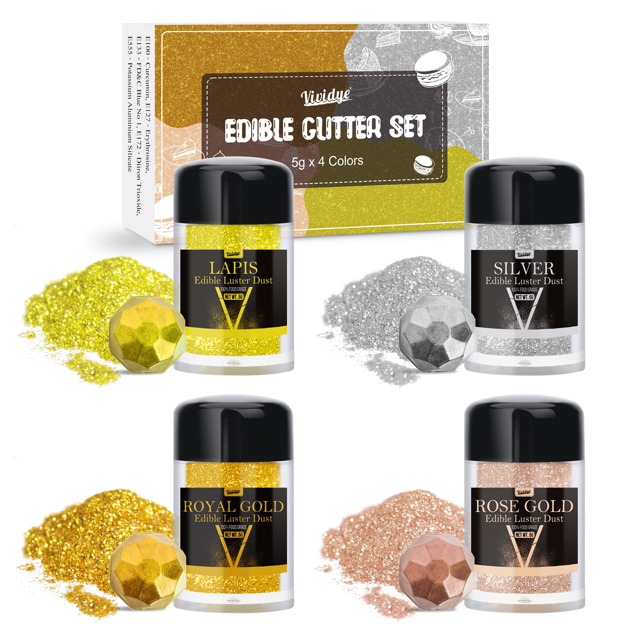 Amazon.com: Edible Glitter - 4 Colors Luster Dust Edible Glimmer Powder ...