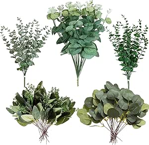 Amazon.com: Cliselda 100pcs Artificial Eucalyptus Leaves Stems, 5 Kinds ...