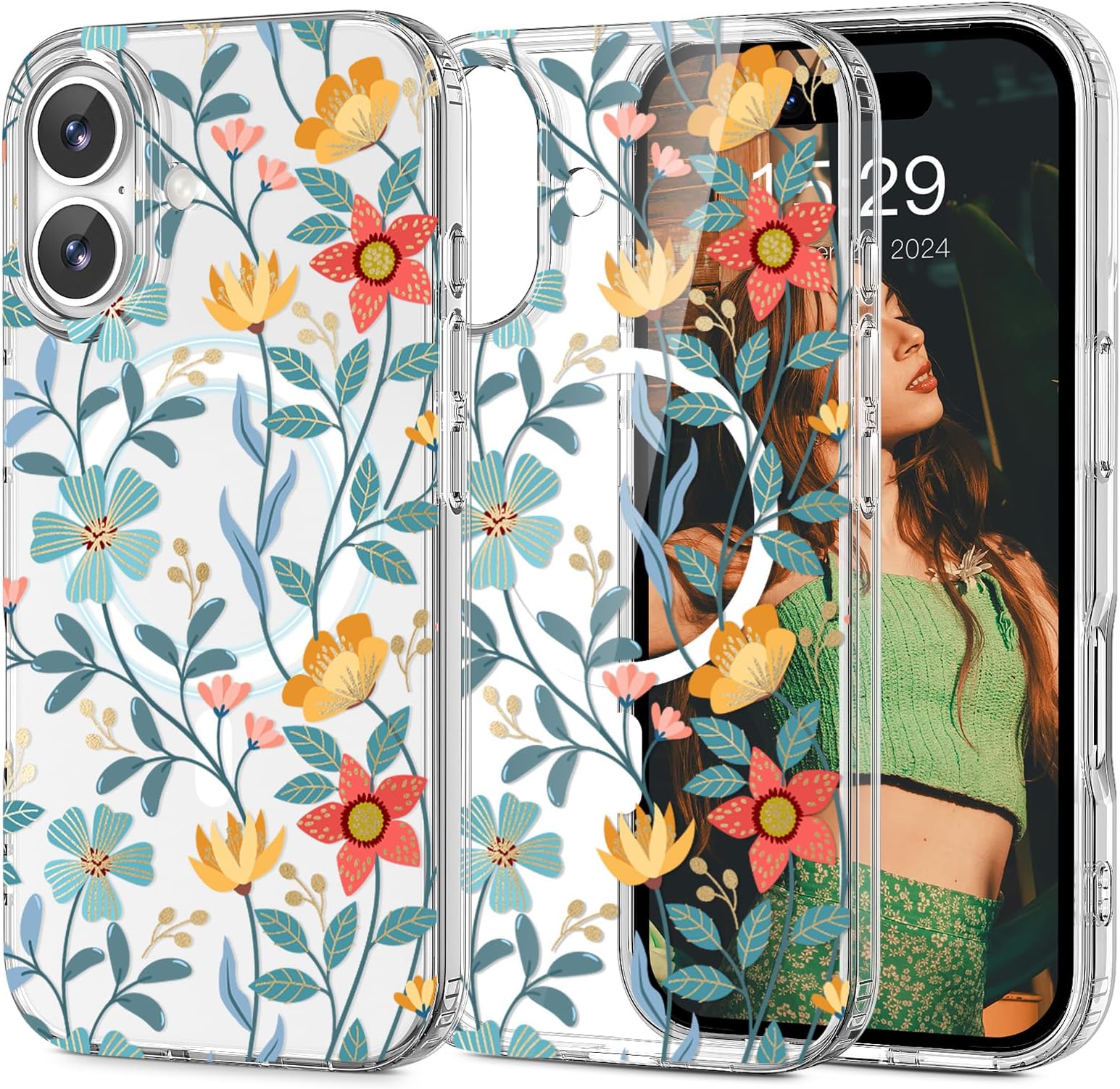 Amazon.com: OOK Magnetic for iPhone 16 Case [Compatible with Magsafe] Colorful Wild Flowers ...