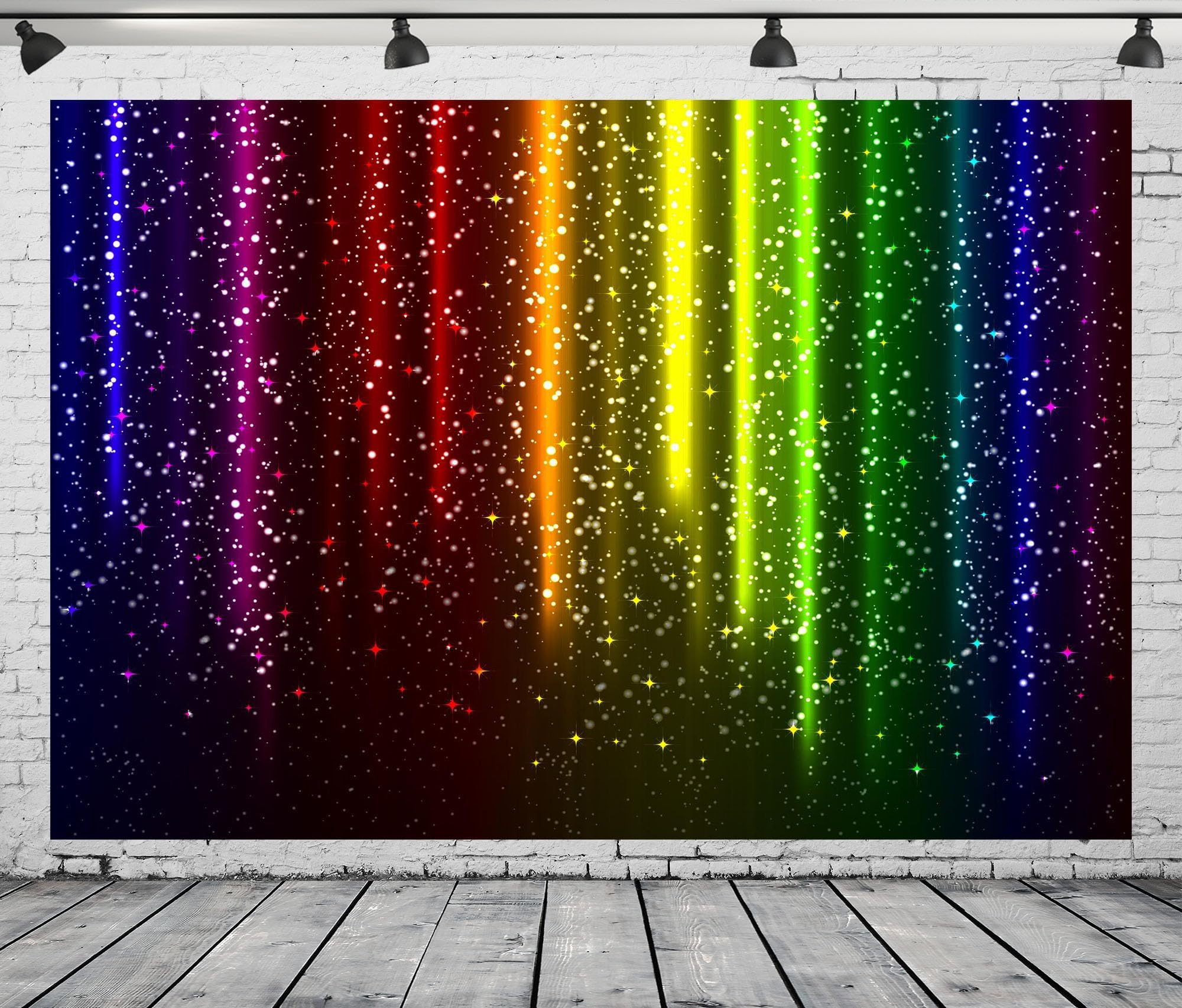 Amazon.com : CORFOTO Fabric 7x5ft Rainbow Neon Backdrop Colorful Let's ...