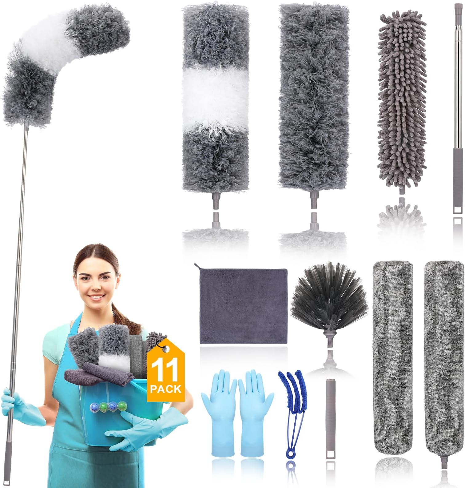 Amazon.com: 9Pcs Dusters for Cleaning Kit, Extendable Microfiber Duster ...