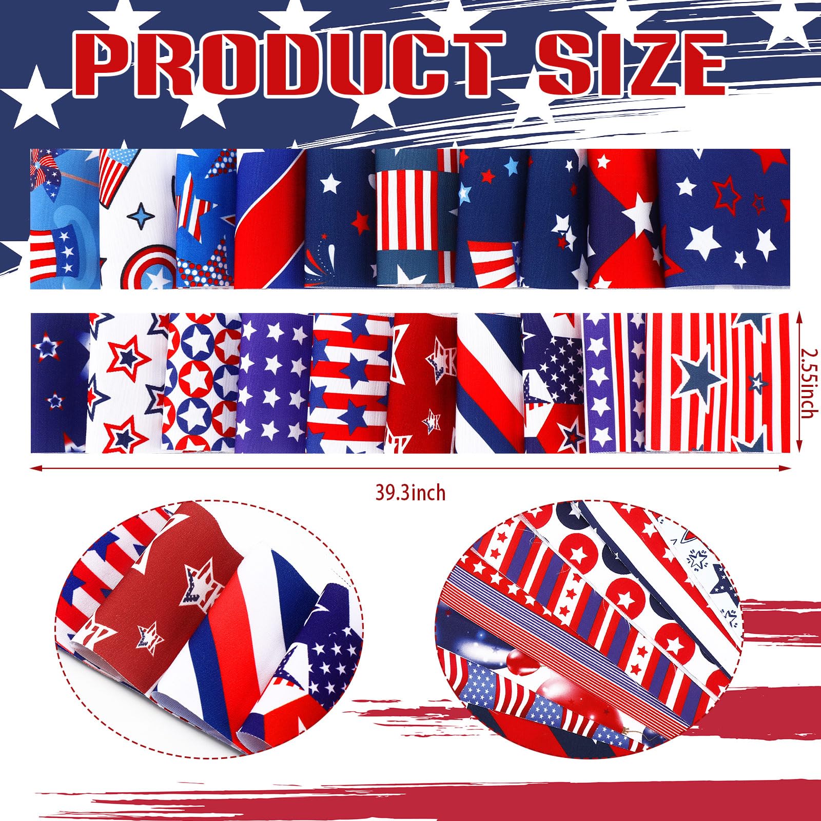 Snapklik.com : 40 Pcs Patriotic Fabric Veterans Day Roll Fabric Strips ...
