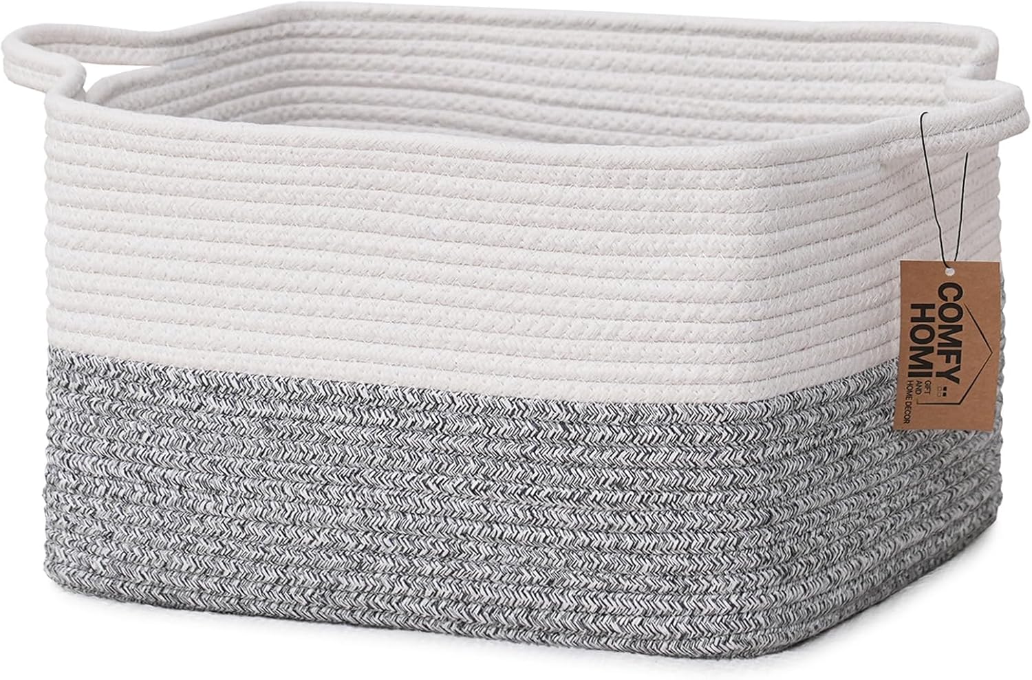 Amazon.com: COMFY-HOMI Cotton Rope Woven Basket with Handles for ...