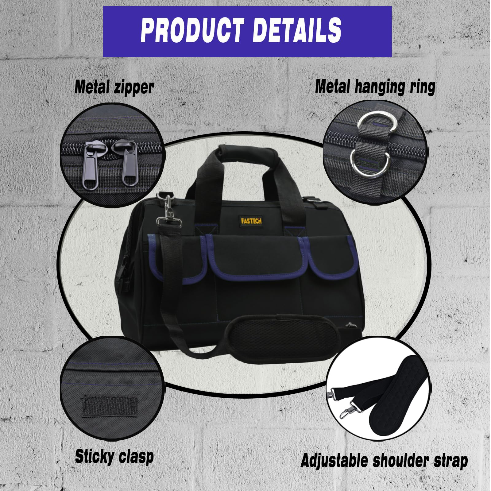 Snapklik.com : FASTECH 20 Inch Tool Bag, Waterproof Wide Mouth Tool Kit ...