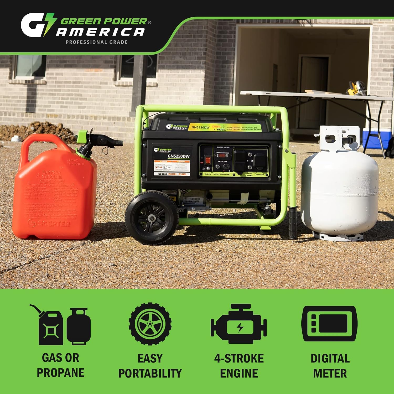 Green-Power America Portable Generator 5250 Watt Gasoline Powered ...