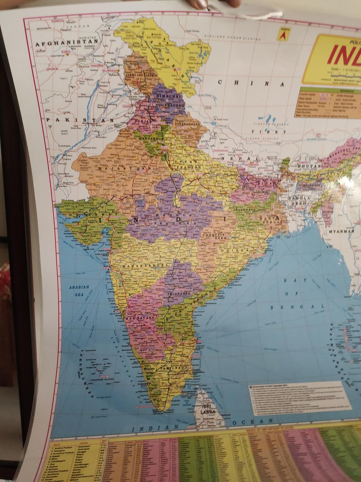 India Map (Laminated Both Sides ) - With New Union Territories of Jammu ...