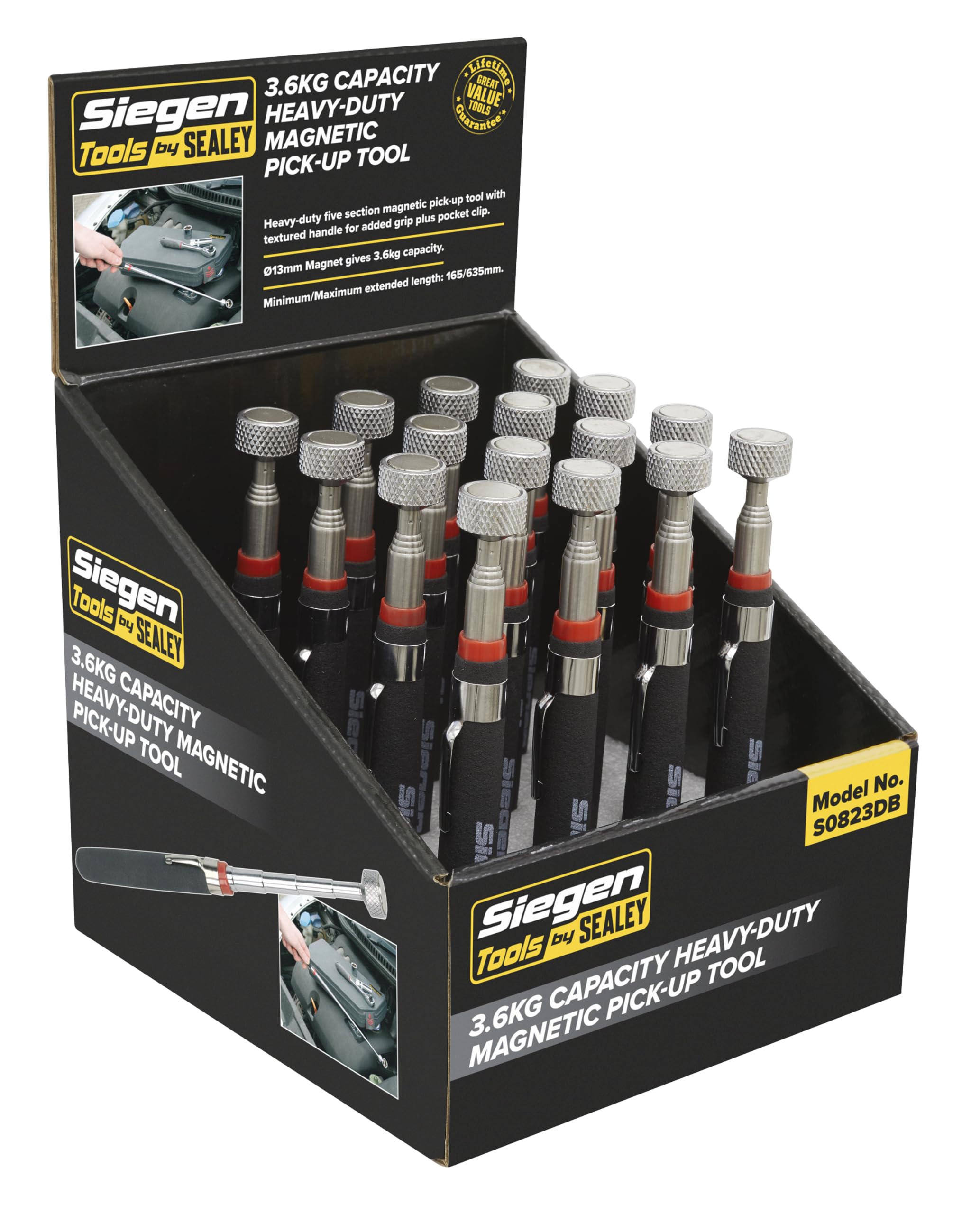 Siegen S0823DB Heavy-Duty Magnetic Pick-Up Tool 3.6kg Capacity Display ...