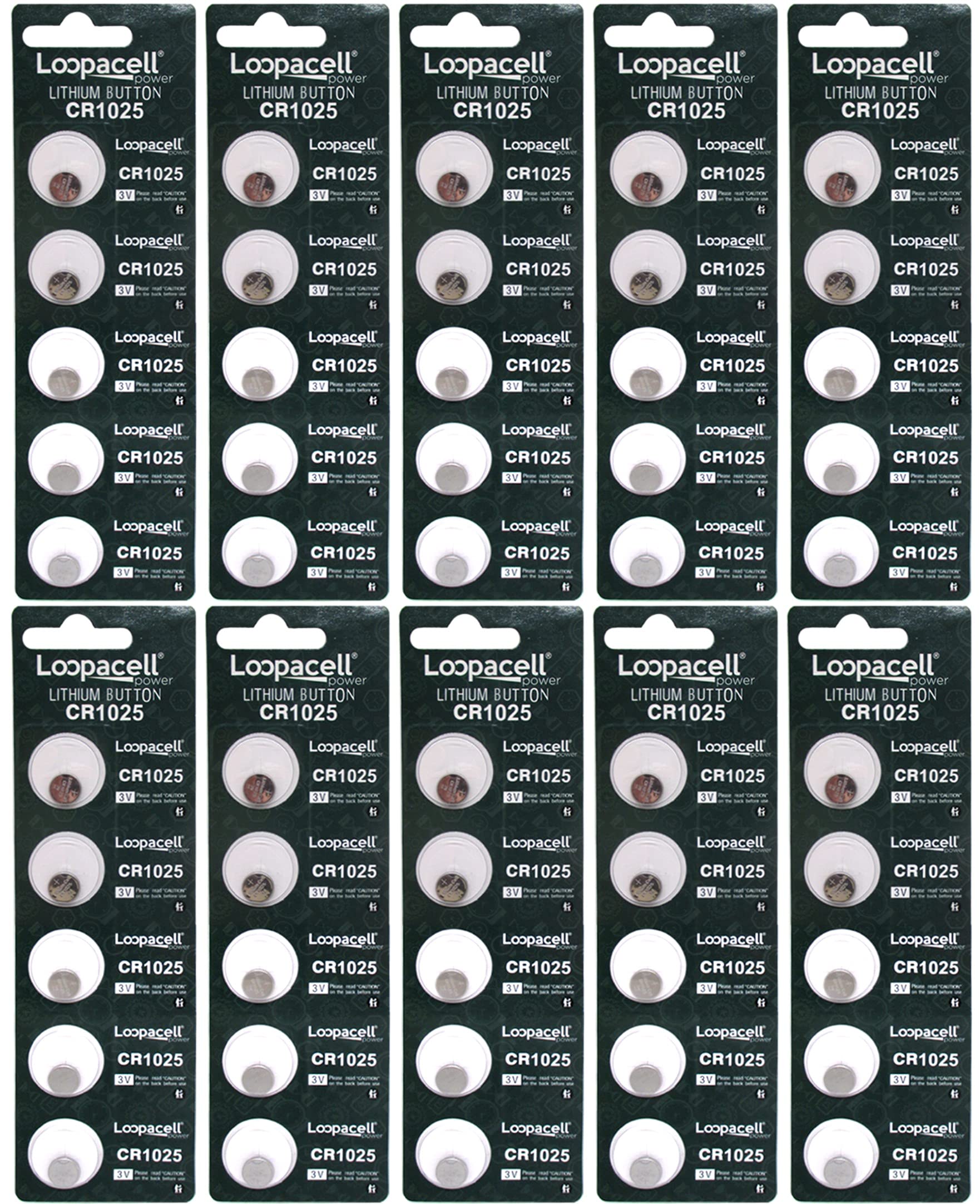 Amazon.com: LOOPACELL 50 Genuine CR1025 3v Lithium 1025 Coin Batteries ...