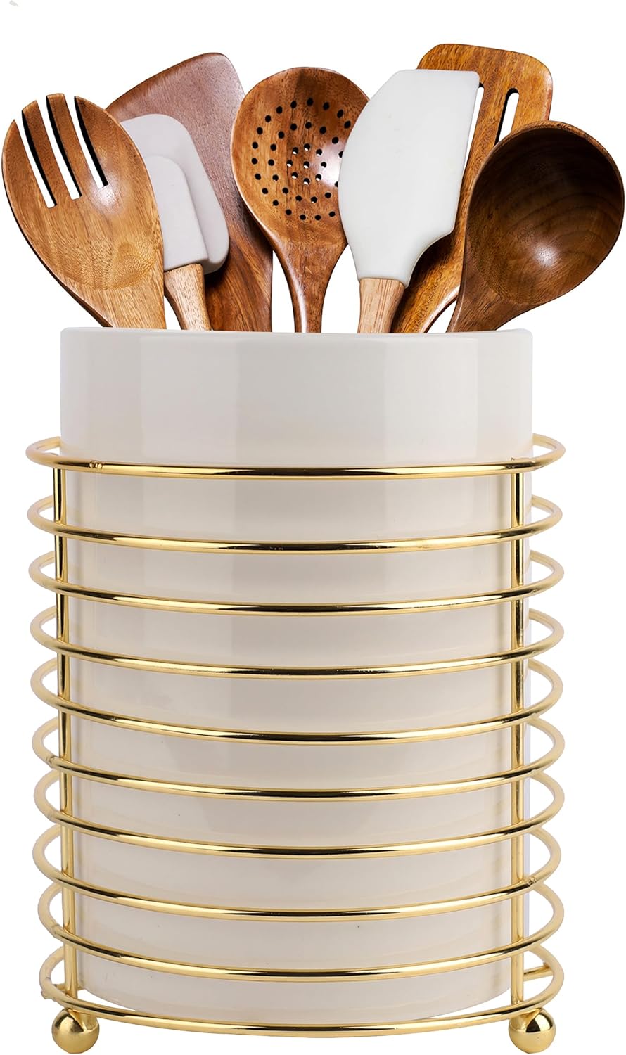 Amazon.com: SIEBOLD Kitchen Counter Utensil Holder Gold Ring Metal ...