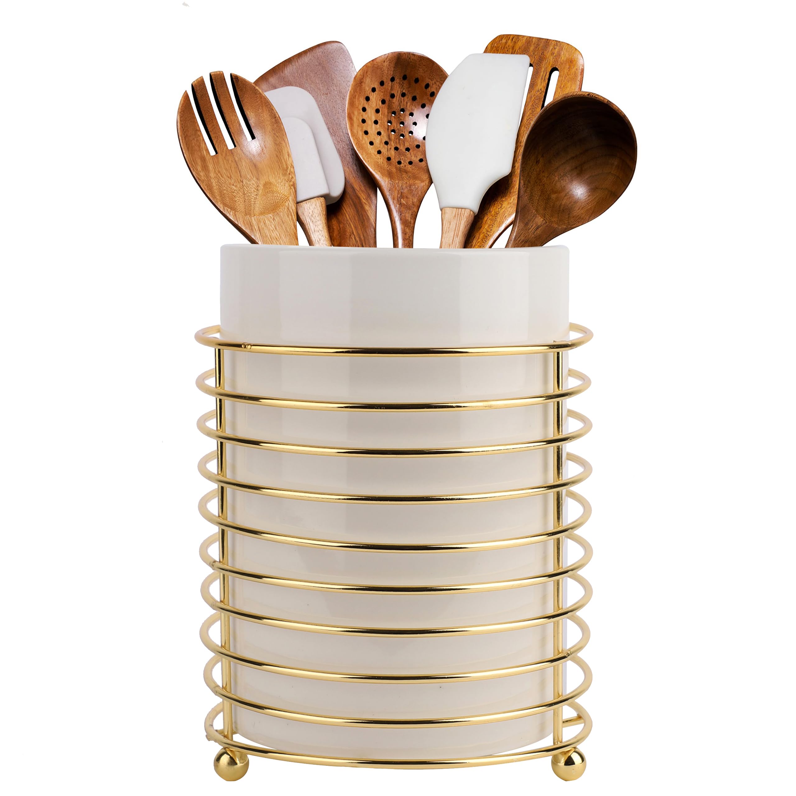 Amazon.com: SIEBOLD Kitchen Counter Utensil Holder Gold Ring Metal ...