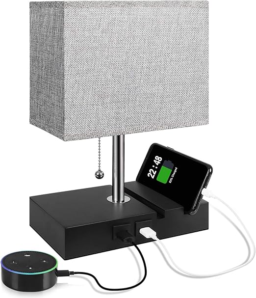 USB Table Lamp with 2 Useful USB Ports, Aooshine USB Bedside Lamp ...