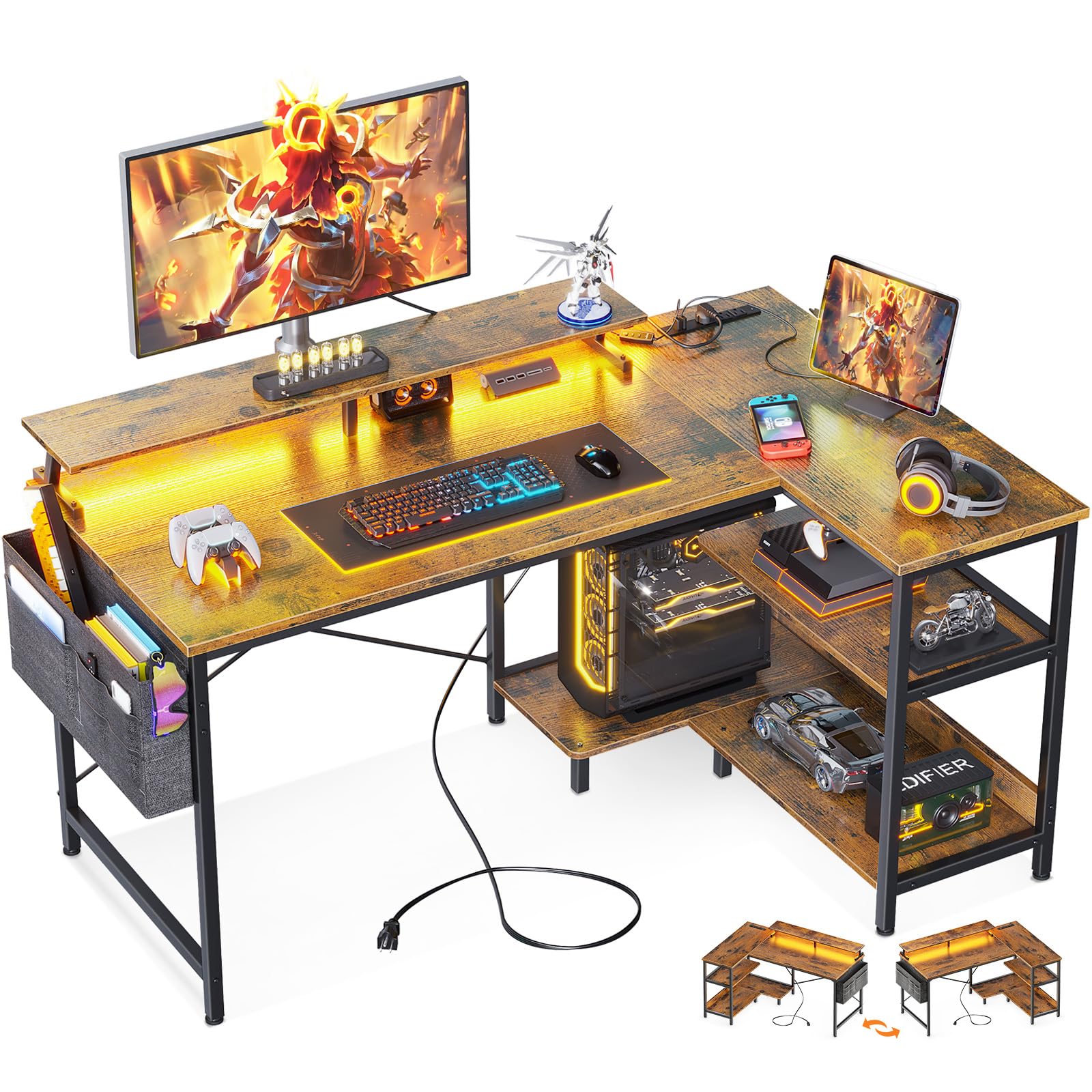 Buy ODK 48 Inch Gaming Desk with USB Charging Ports and LED Lights ...