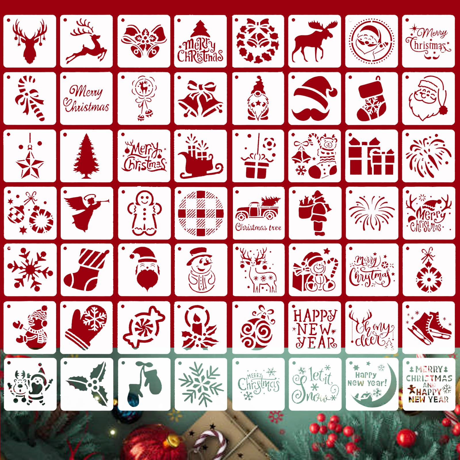Amazon.com: Christmas Painting Stencils, 56PCS Reusable 3-Inch Holiday ...