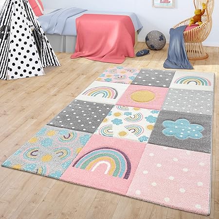 Amazon.com: Modern Kids Rug with Clouds in Pink Pastel for Nursery ...