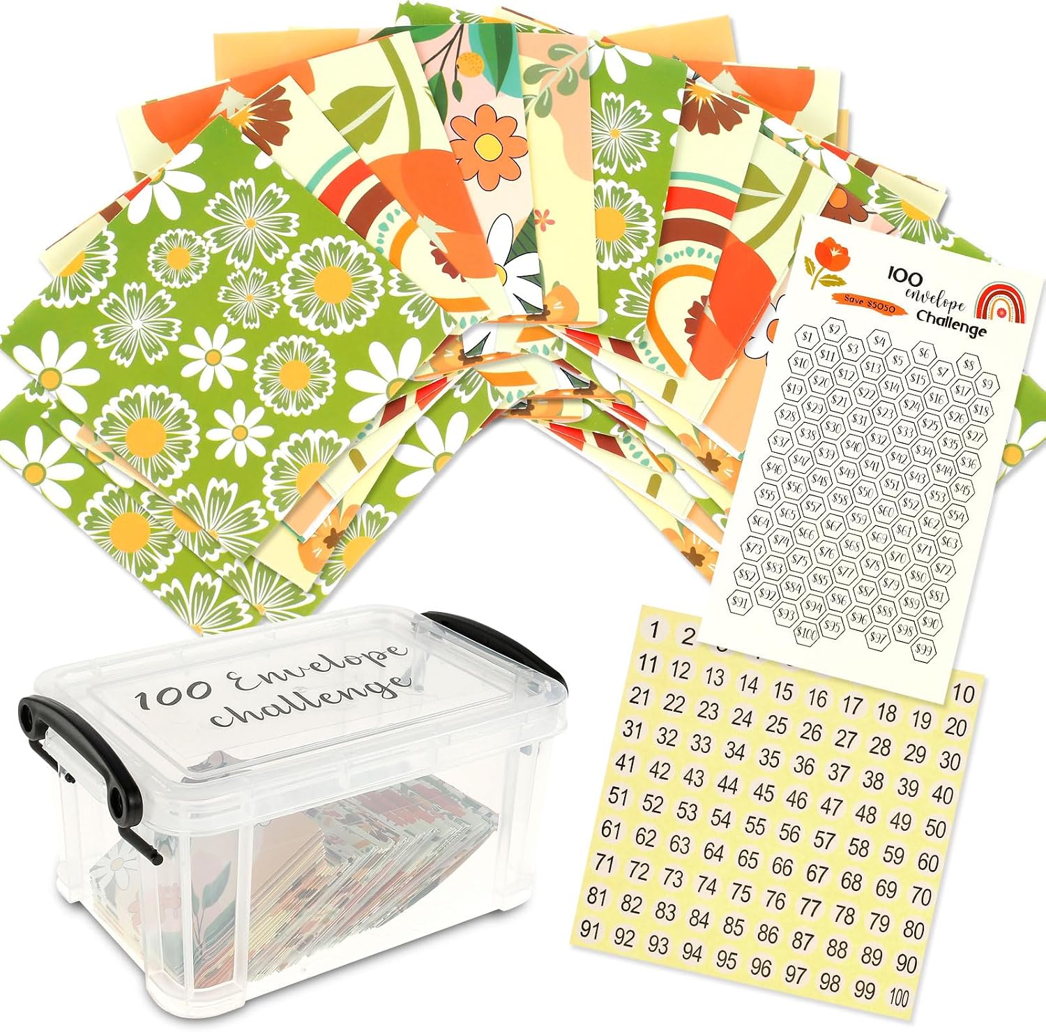 Amazon.com: 100Pcs Envelope Challenge Kit Save 5050 Dollars In 100 Days ...