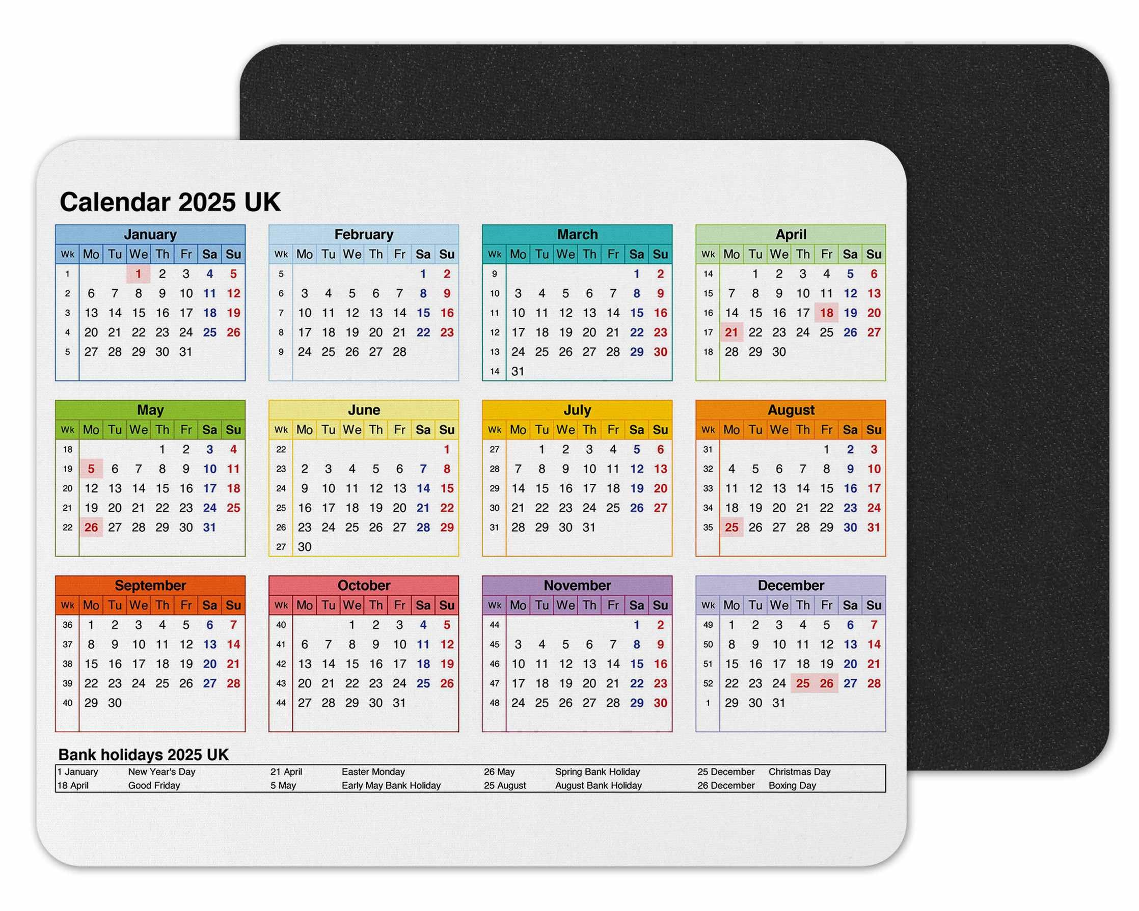Vixar Calendar 2025 Mouse mat pad for UK with Holiday Non Slip PC ...