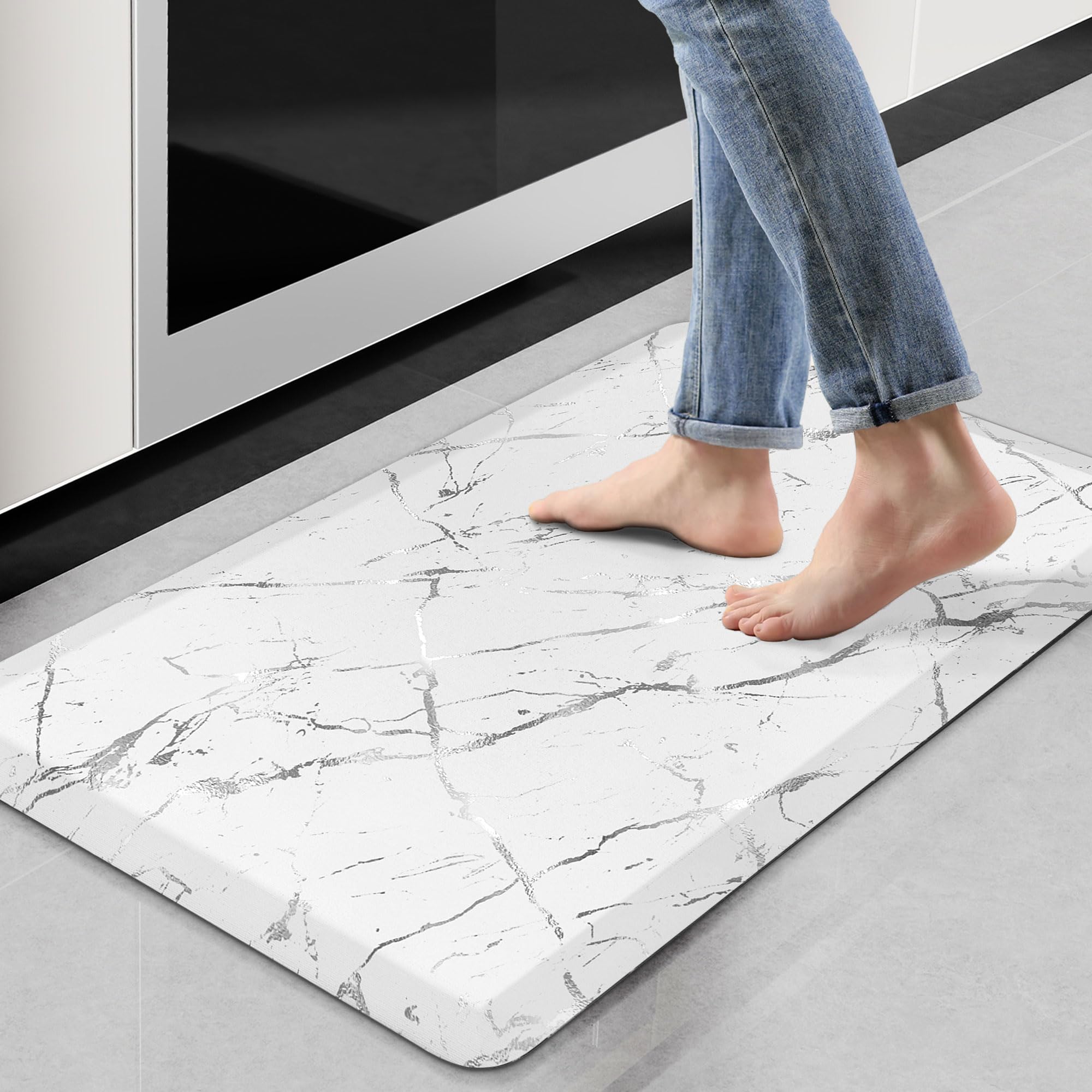 Amazon.com: Tyrot Silver Metallic Anti Fatigue Kitchen Mats for Floor 1 ...