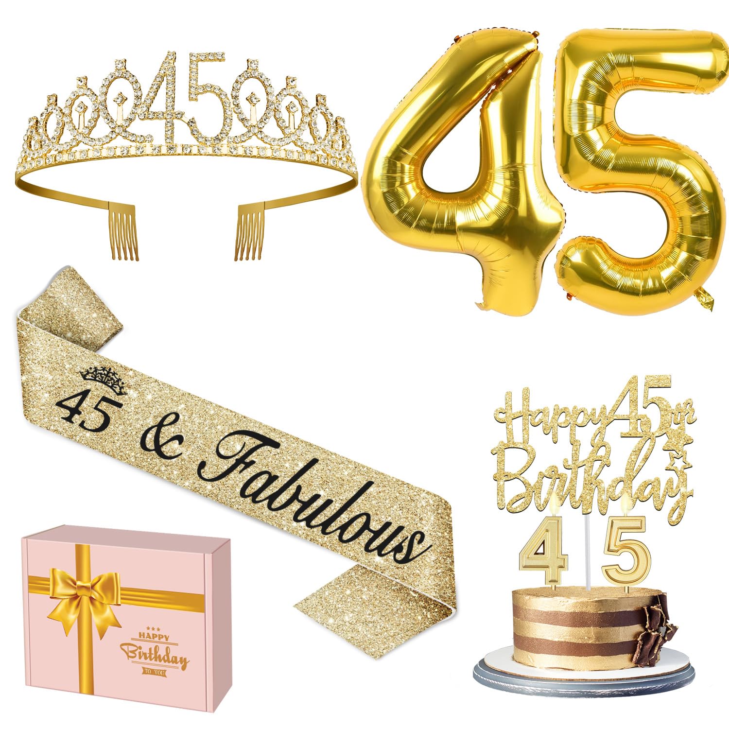 Amazon.com: 45th Birthday Decorations for Women Gold with 45th Birthday ...
