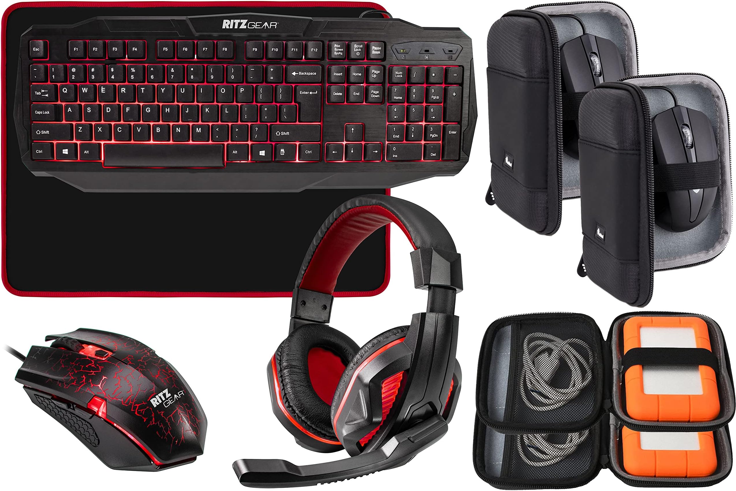 Amazon.com: RITZ GEAR New Red Gaming Keyboard and Mouse & Headset Combo ...