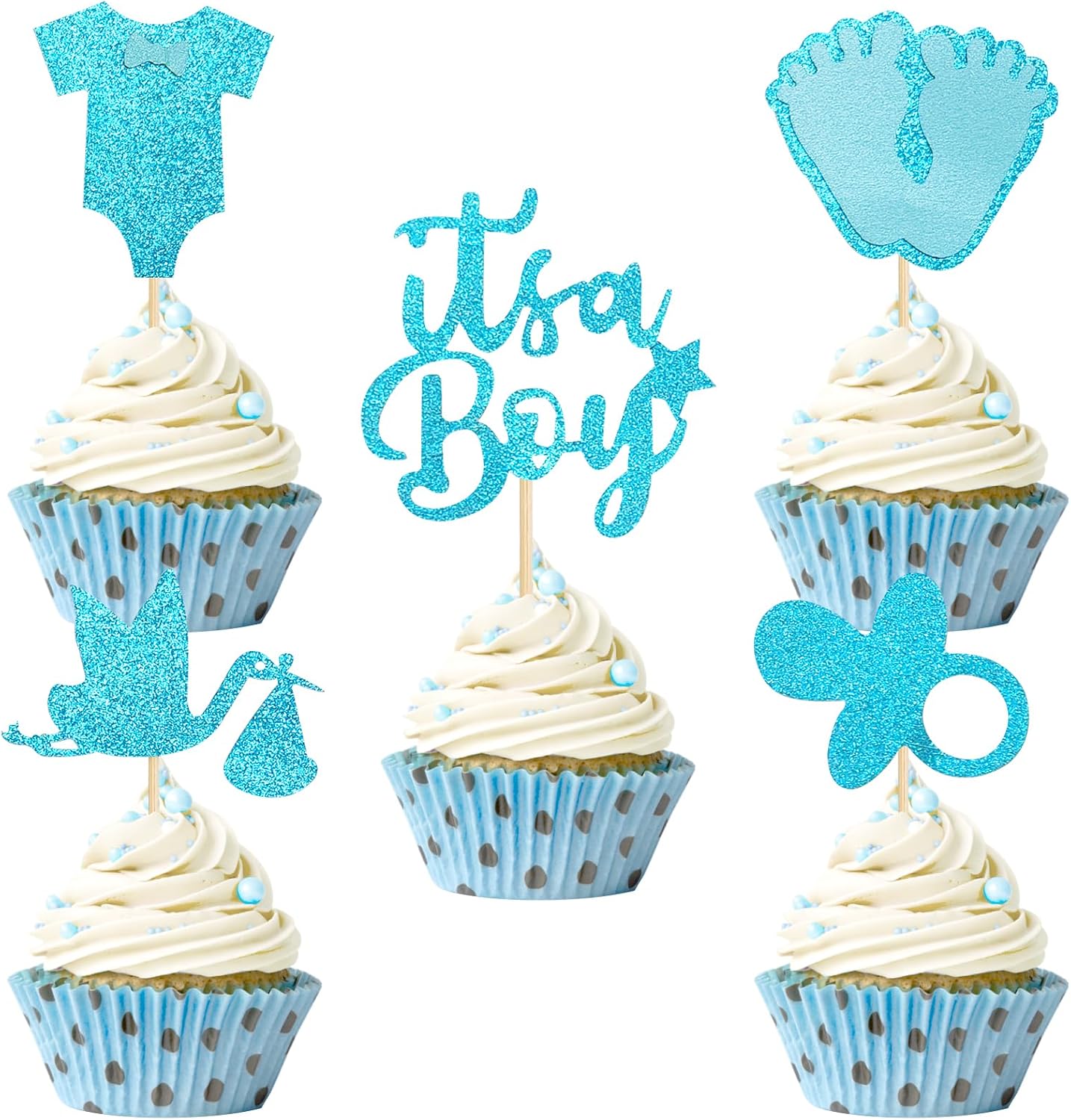 Teselife It's a Boy Blue Cupcake Cake Toppers, 30Pcs Baby Boy Shower ...