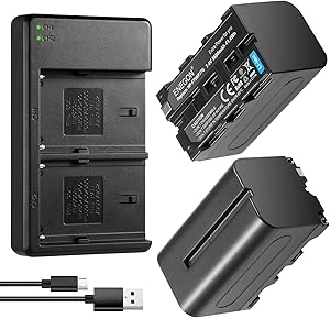 ENEGON NP-F750 Batería de Repuesto (Paquete de 2, 5600mAh) y Smart LED Cargador USB para Sony NP ...