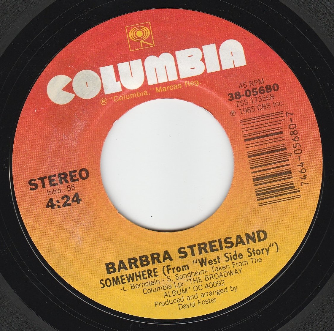 Barbara Streisand - 45vinylrecord Somewhere (From West Side Story)/Not ...