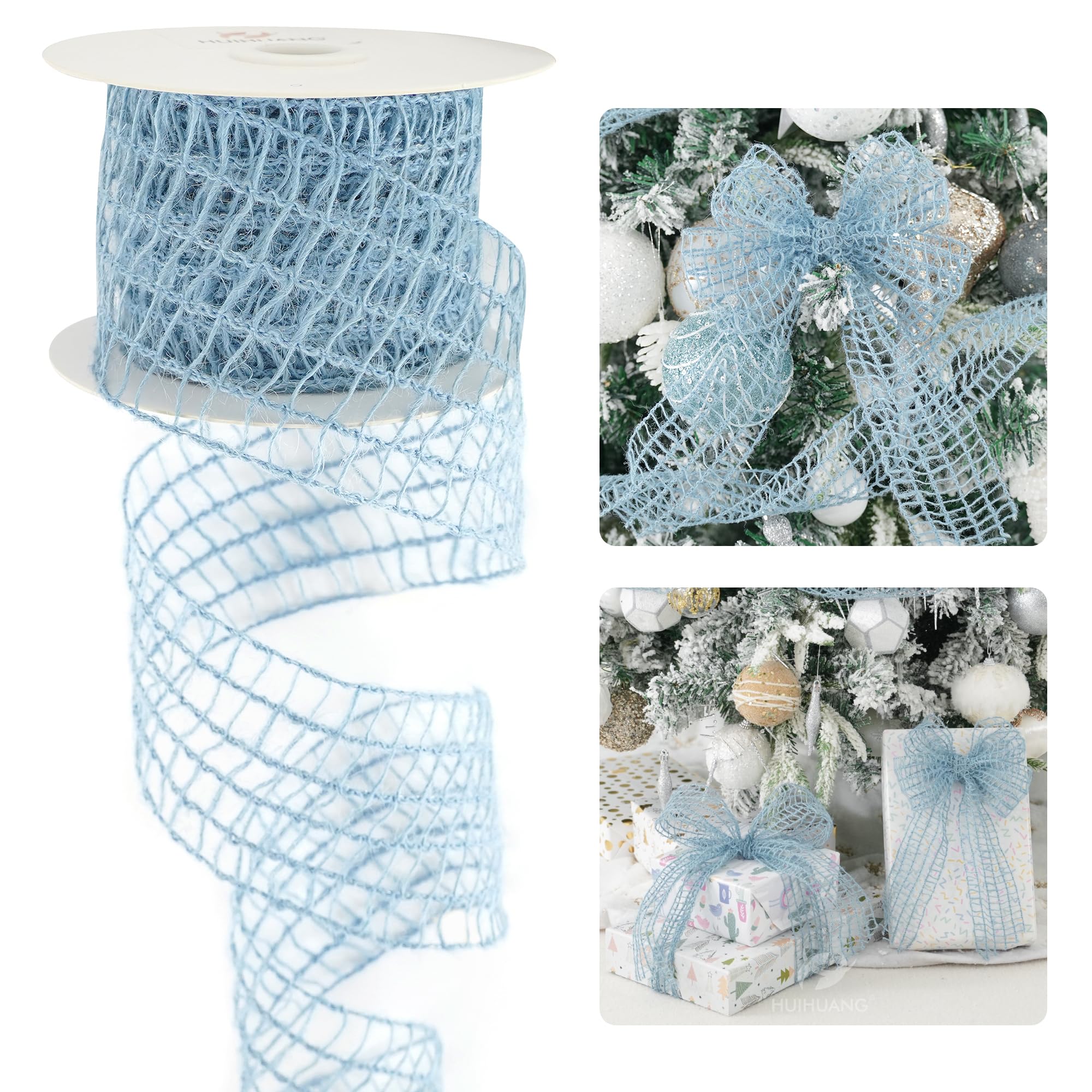 Amazon.com: HUIHUANG Blue Burlap Wired Ribbon 2.5 inch Burlap Ribbon ...