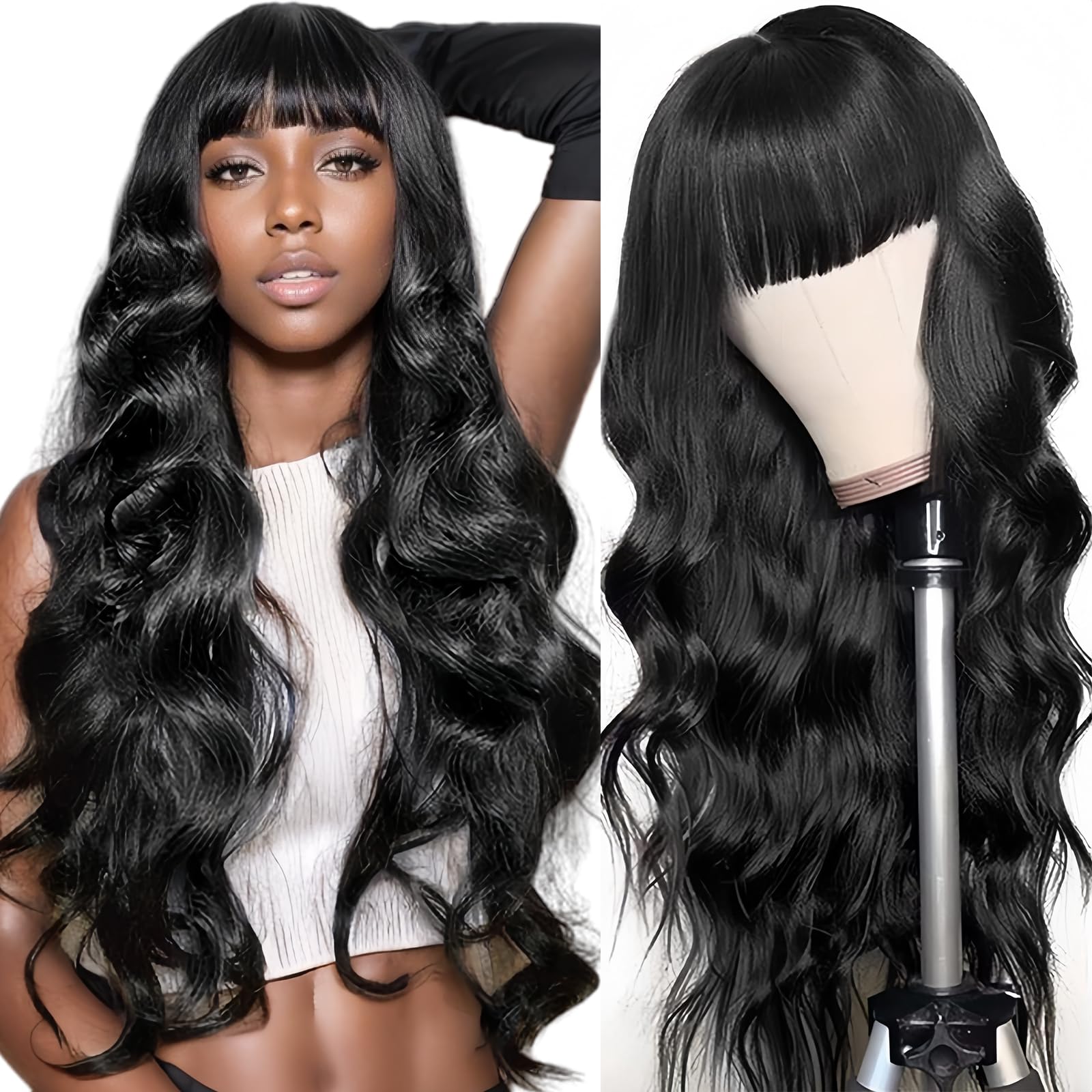 Amazon.com : Ruiyu 250 Density Bang Wig Human Hair Glueless 2x4 Lace ...