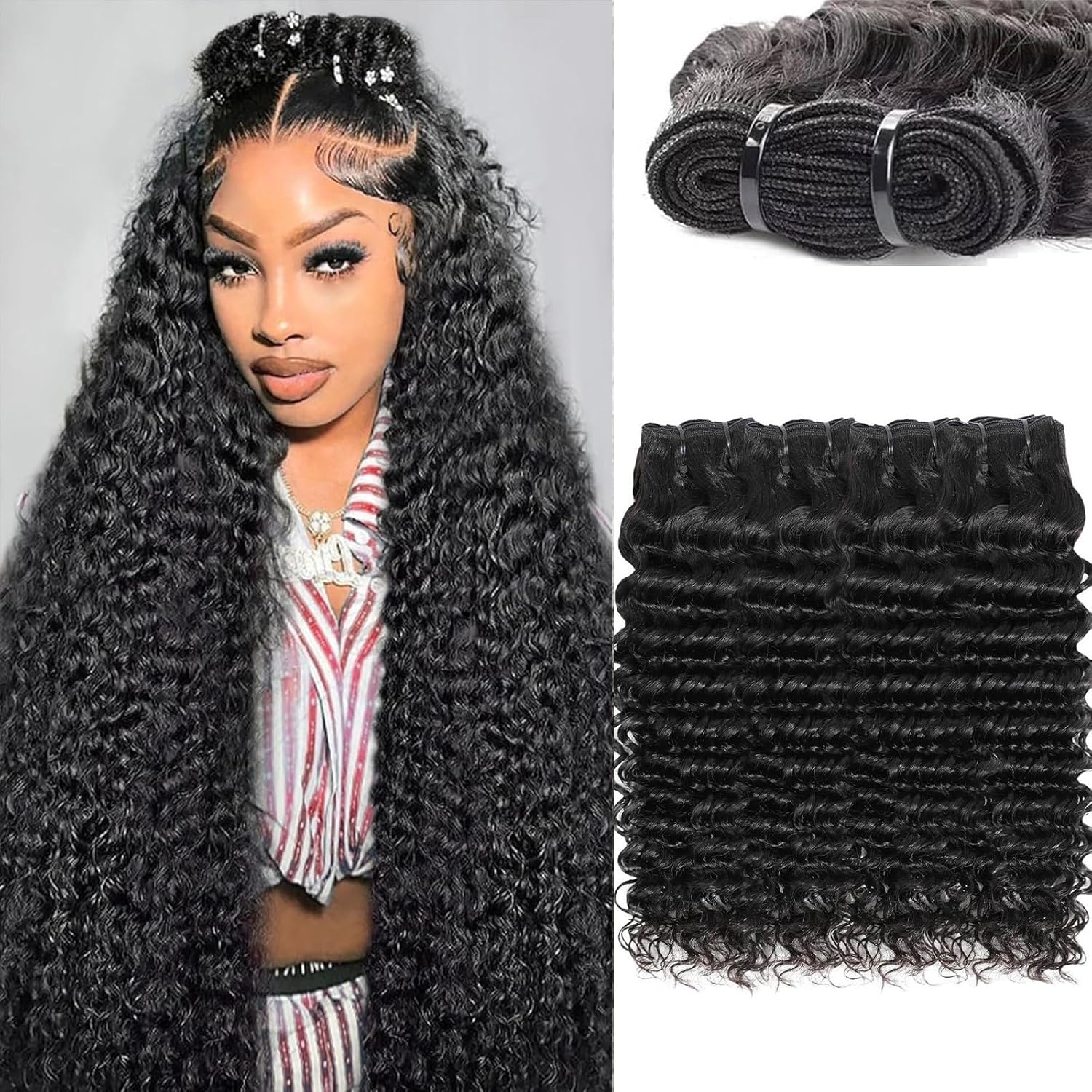 Amazon.com : 12A Deep Wave Human Hair Bundles 4 Bundles Human Hair 26 28 30 32 Inch Deep Curly ...