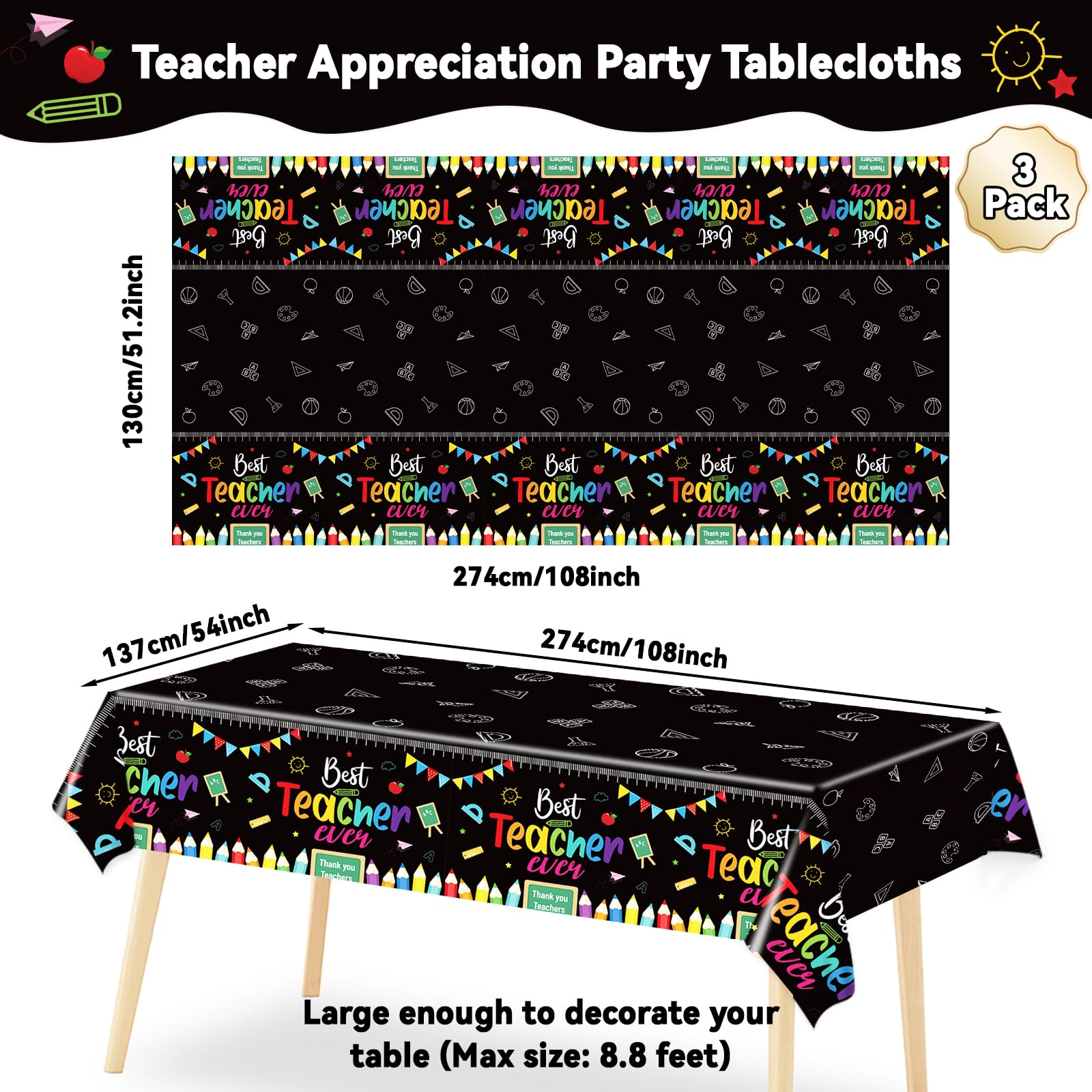 Snapklik.com : 3 Pieces Teacher Appreciation Tablecloths Teacher ...